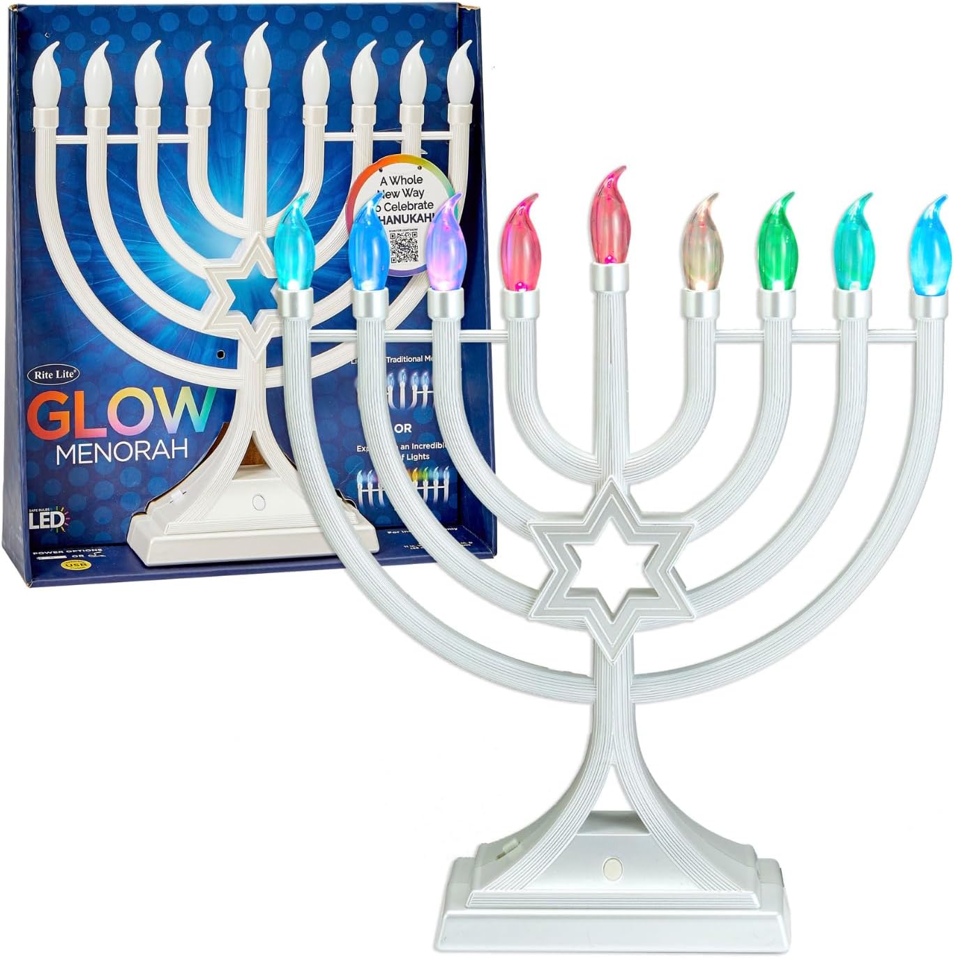 Amazon.com: LED Electric Blue Hanukkah Menorah with Special Effects ...