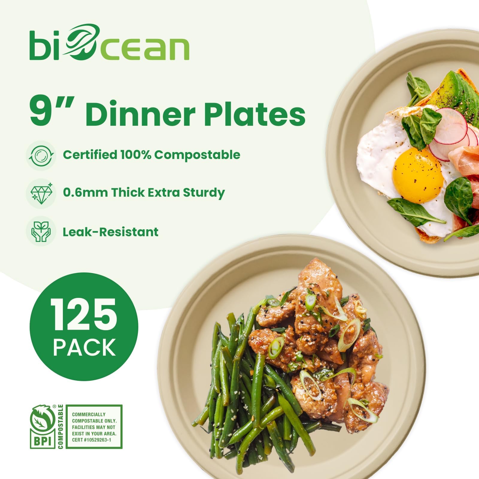 Snapklik.com : Biocean 9 Inch Compostable Plates 125 Pack - Heavy Duty ...
