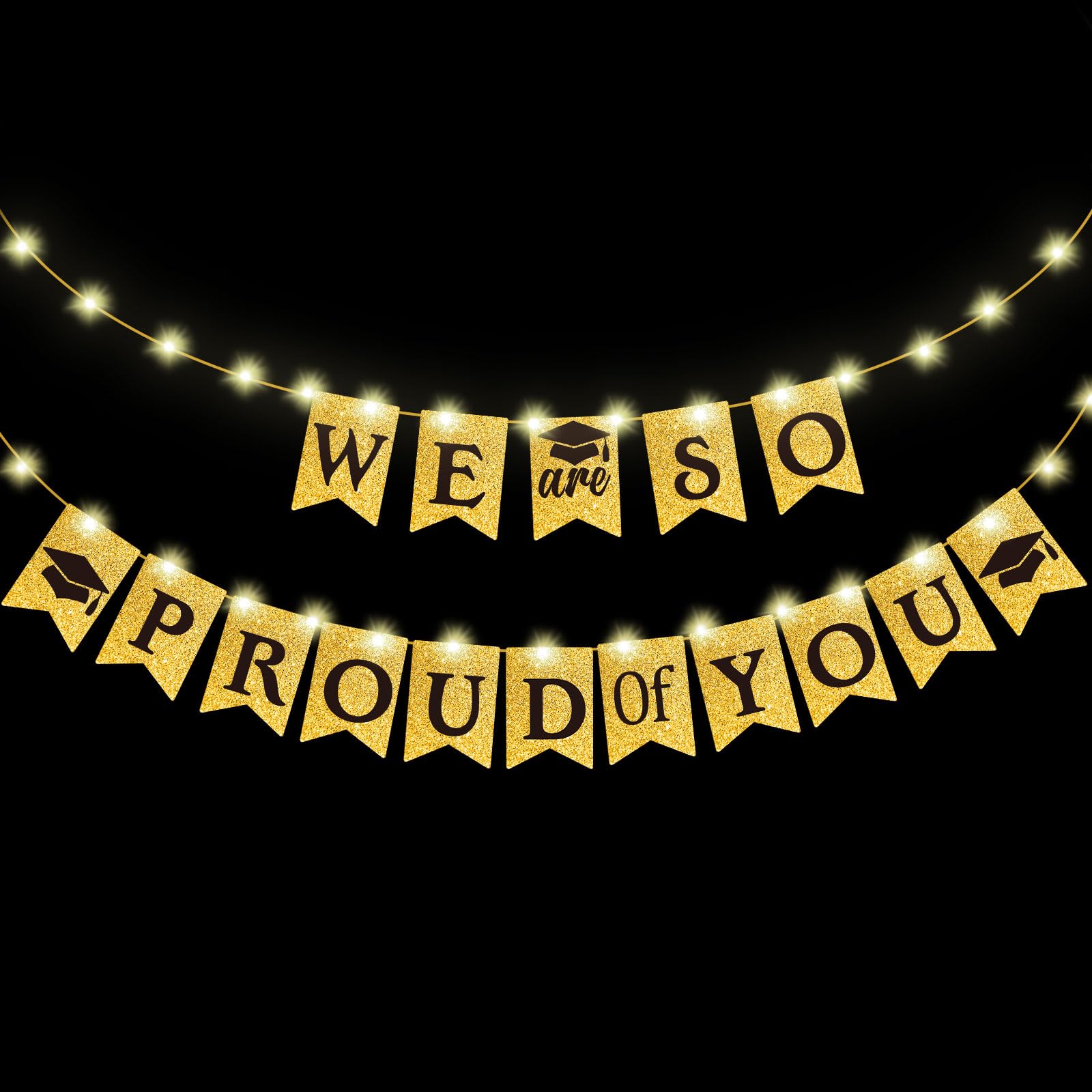 Graduation Gold Glitter Banner with LED Light Happy Graduation Pre ...