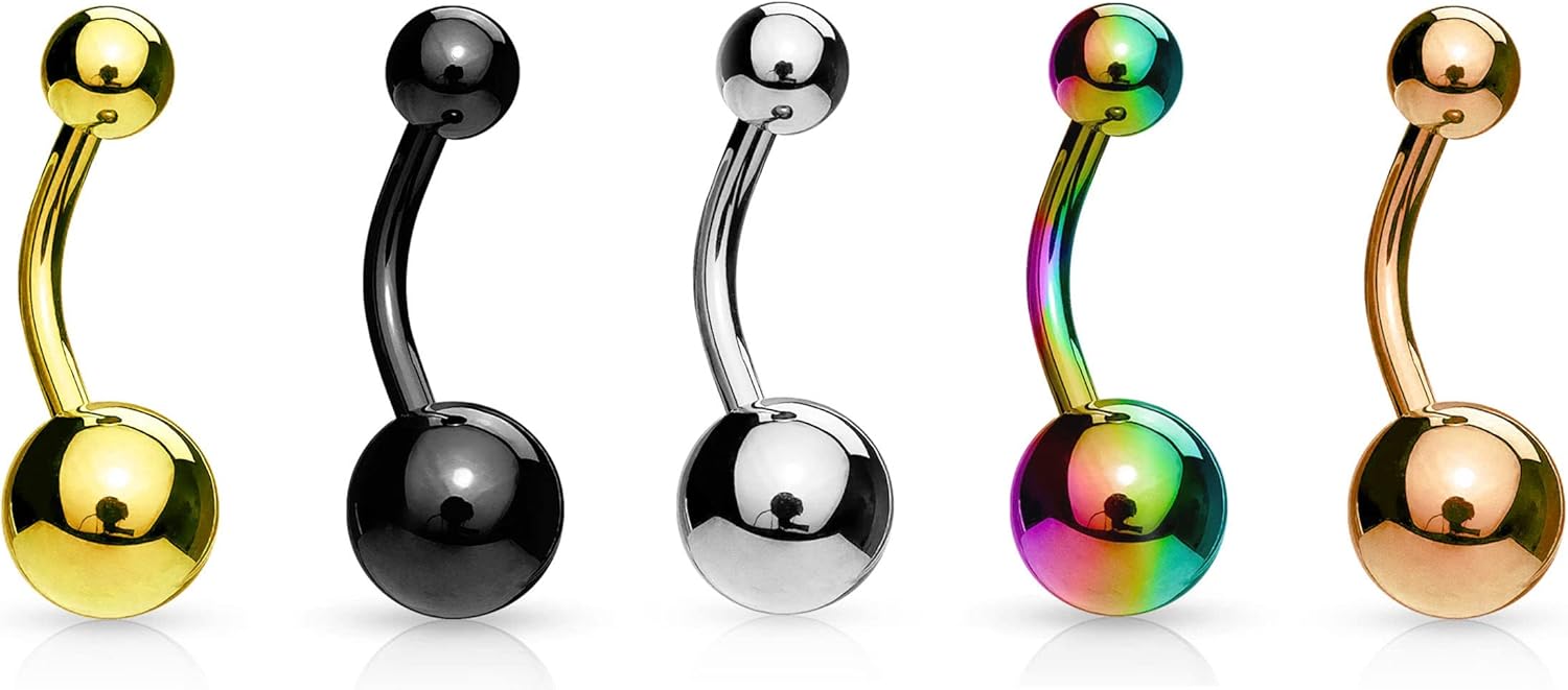 Jewel Barrel Belly Bar Set 14G (1.6mm) 10mm - 5 Colours with 5mm & 8mm ...