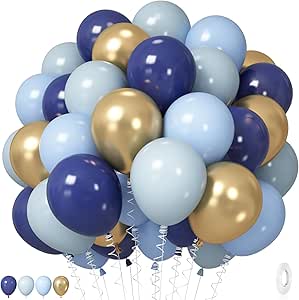 Amazon.com: Jobkoo Navy Blue Gold Balloons, 12 Inch Dusty Pastel Light Blue Golden Latex Balloon ...