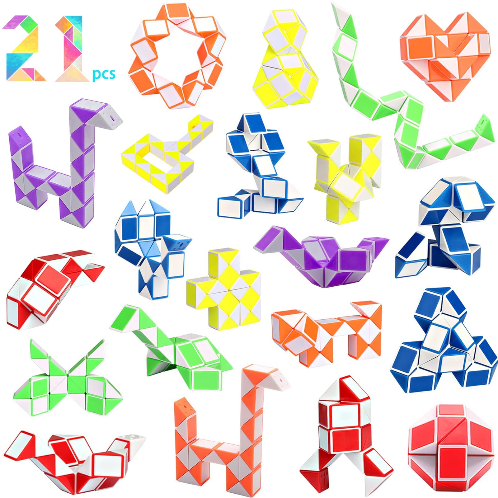 21 Pack 24 Blocks Magic Snake Cube Fidget Toy,Mini Twist Puzzle Toys ...
