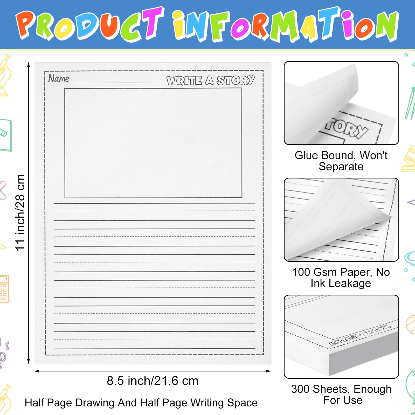 Snapklik.com : 300 Sheets Kindergarten Draw And Write Paper For Abc ...