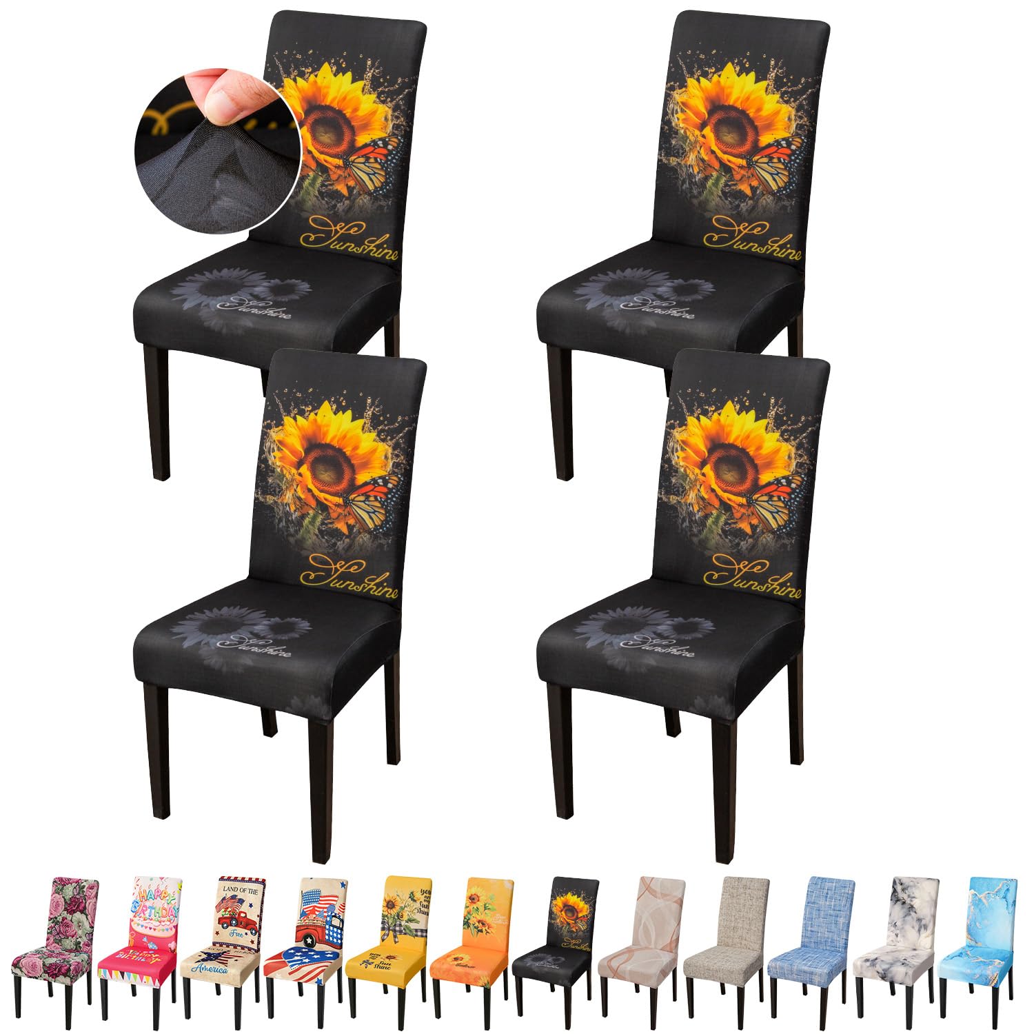 Amazon.com: JQinHome Sunflower Chair Covers for Dining Room Set of 4 ...
