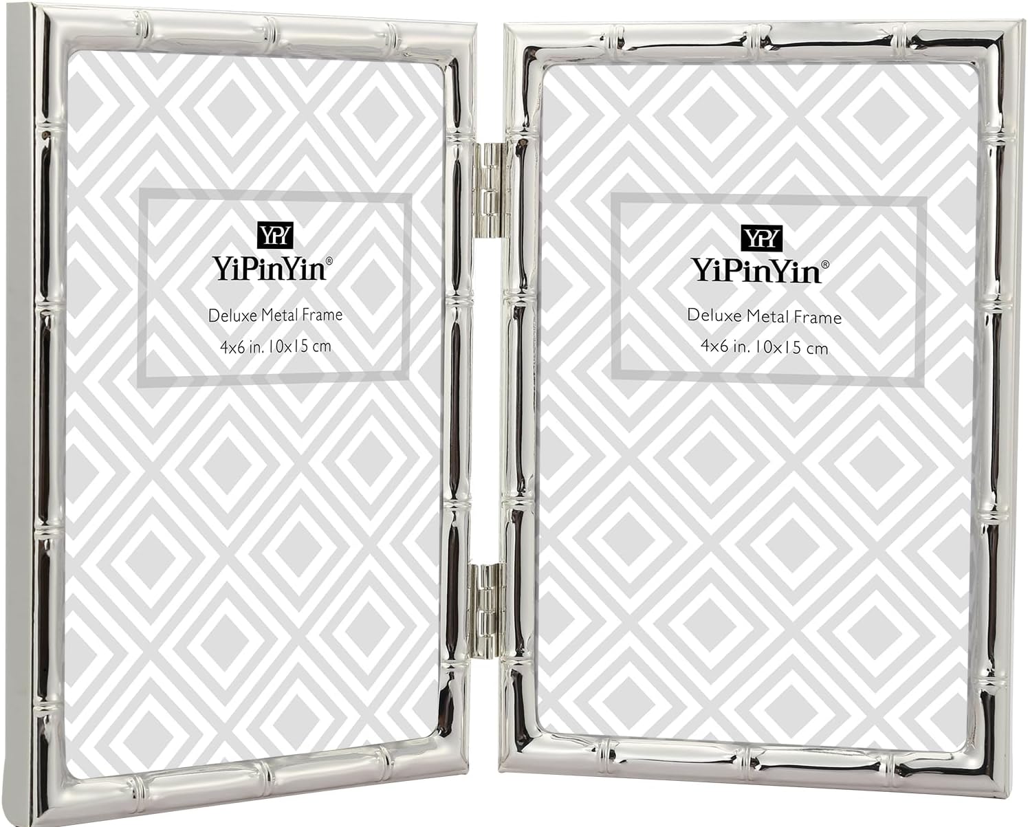 Amazon.com - YiPinYin 4x6'' Bamboo Detail Double Photo Frames, Silver ...