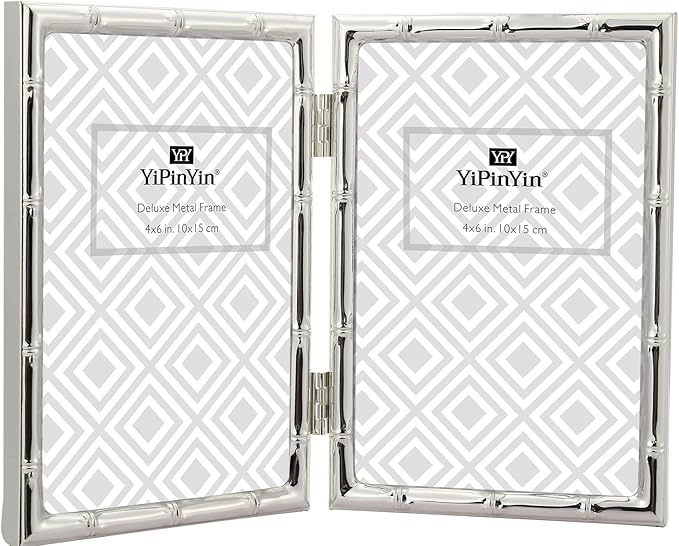 Amazon.com - YiPinYin 4x6'' Bamboo Detail Double Photo Frames, Silver ...