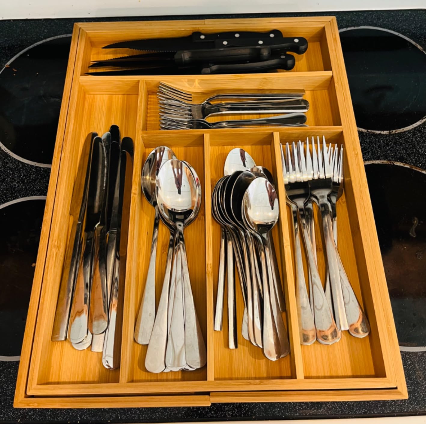 Amazon.com - Lvshanart Large Expandable Bamboo Drawer Organizer for ...