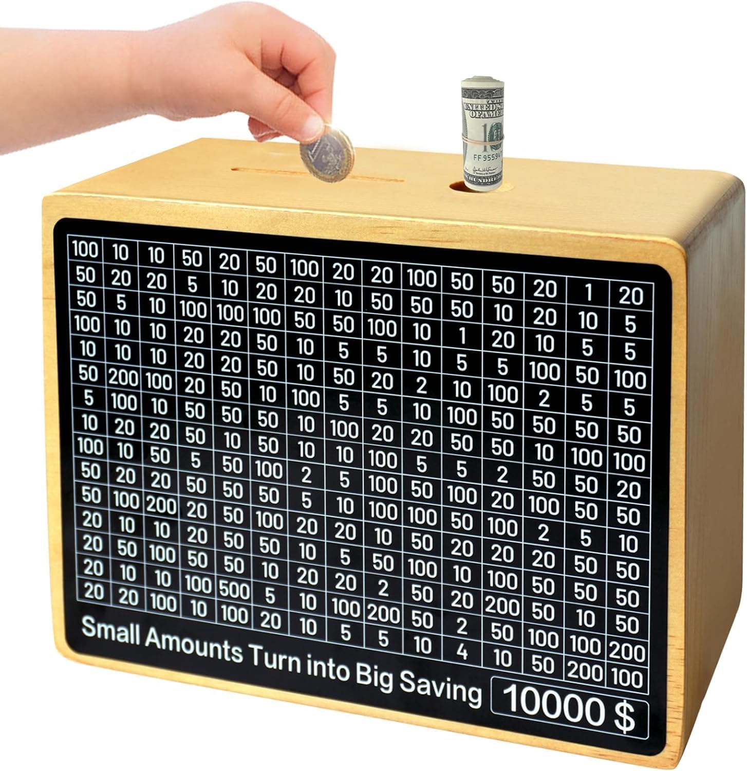 Amazon.com: Saving Money Box Saving 10,000 Challenge Box Wooden Money ...
