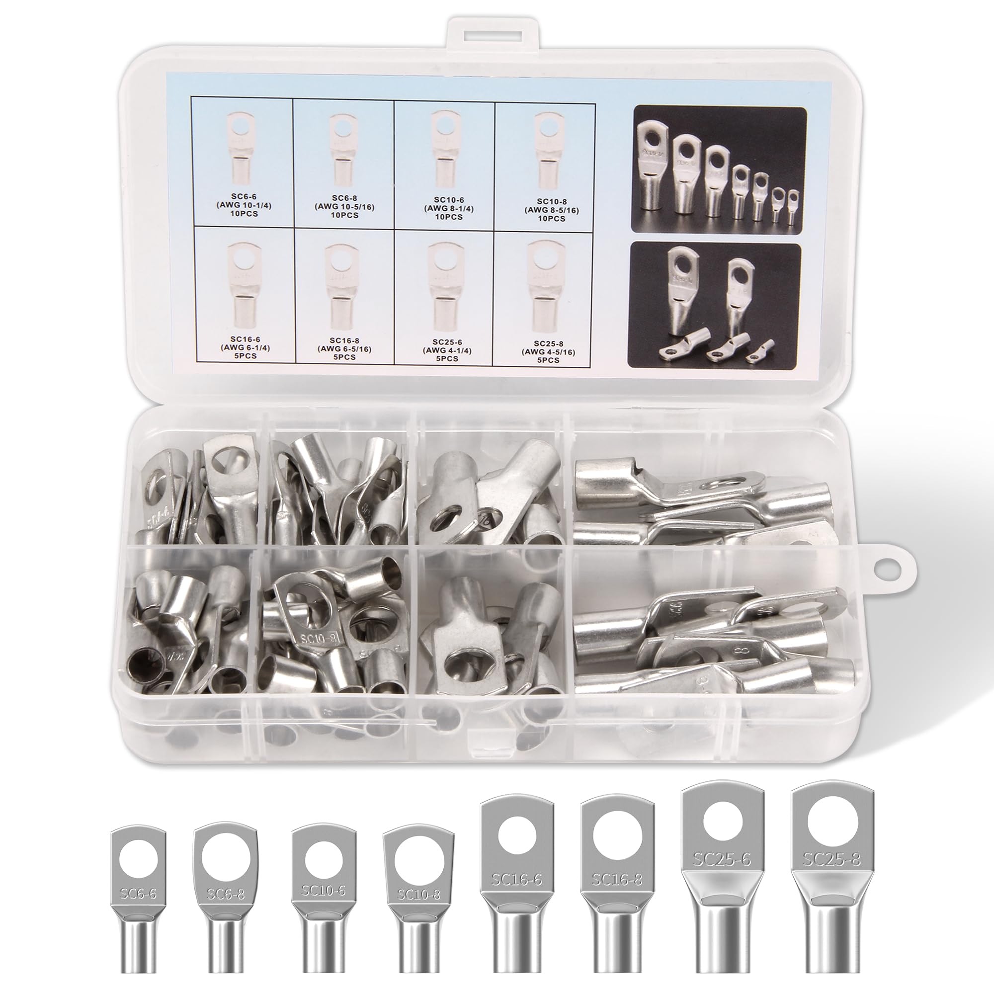 APIOLO 60PCS Battery Terminal Connectors, Ring Terminal, Battery Lugs ...