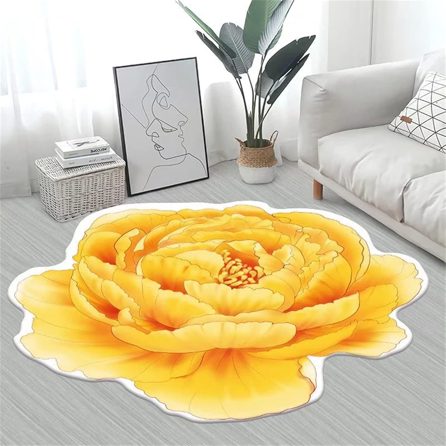 Amazon.com: Peony Flower Shaped Rug 4ft Pink Yellow Peony Carpet ...