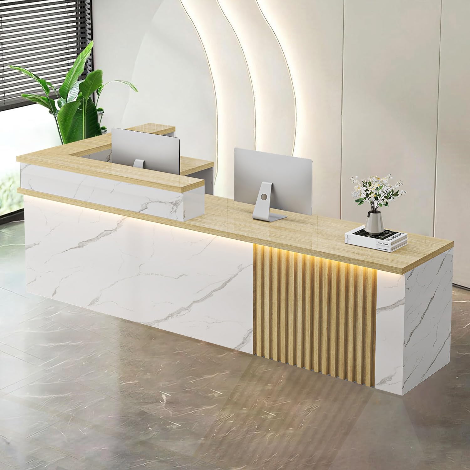 Amazon.com: DMMHOIYJ L-Shaped Reception Desk,Salon Receptionist Desk ...