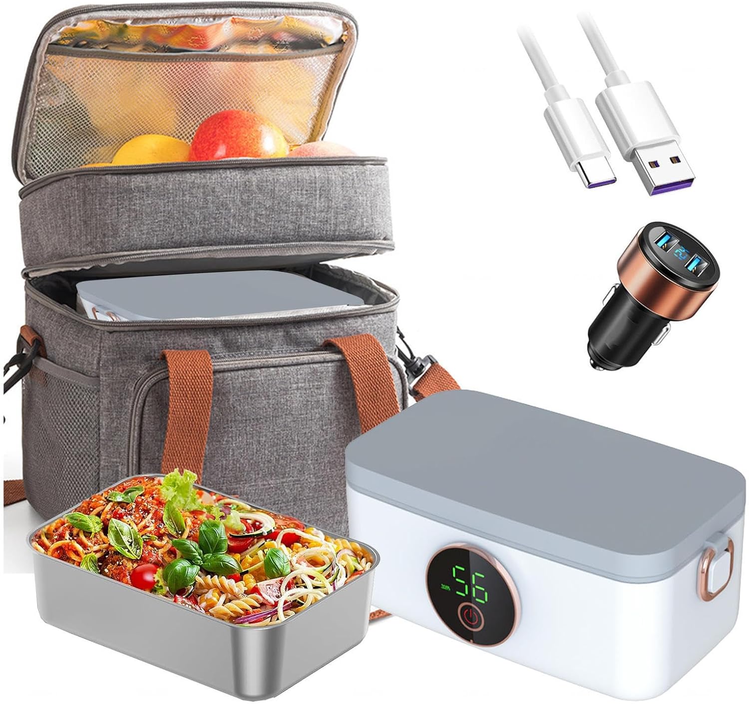 Heated Lunch Box Rechargeable and Cordless, Lunch Box for Men Electric ...