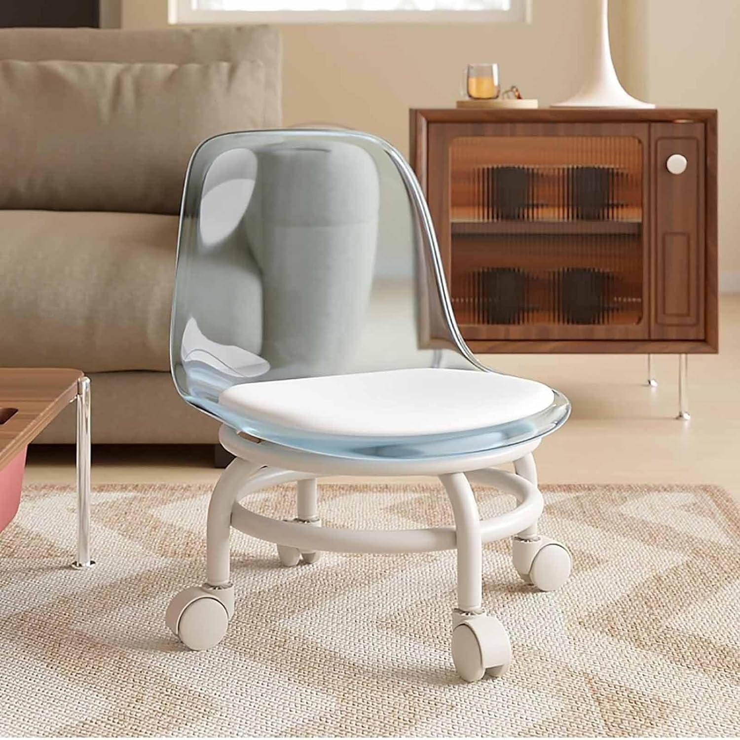 BLEQYS® Low Rolling Stool, Rolling Stool and Backrest, Movable Mini ...