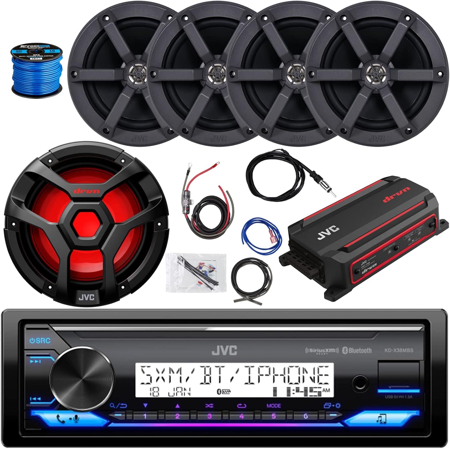 Amazon.com: JVC Single Din Marine Bluetooth USB/AUX Stereo Receiver, 4X ...