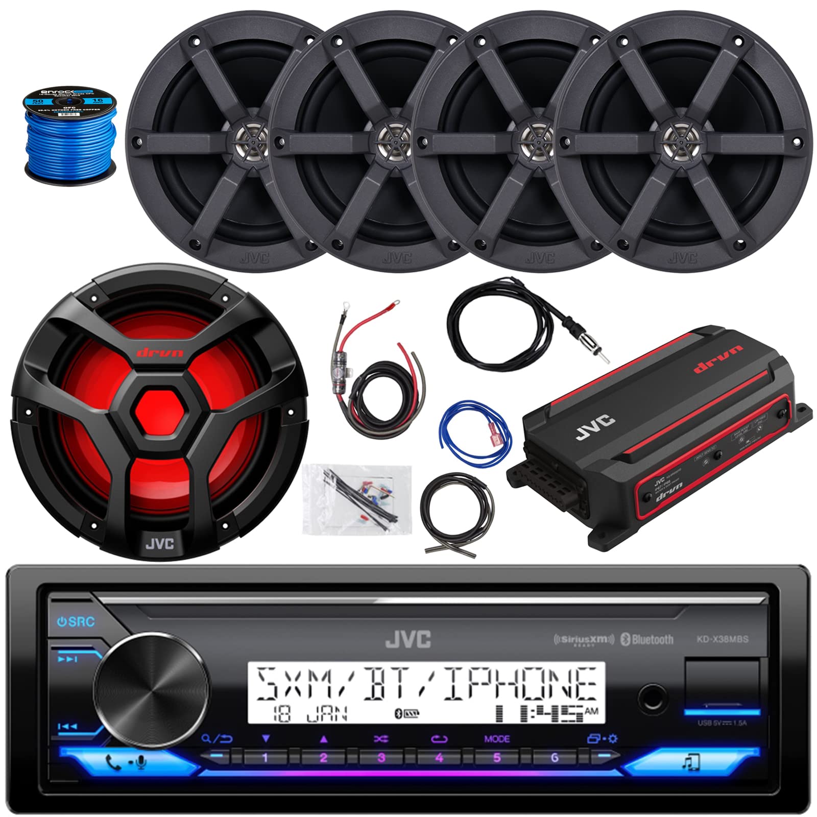 Amazon.com: JVC Single Din Marine Bluetooth USB/AUX Stereo Receiver, 4X ...