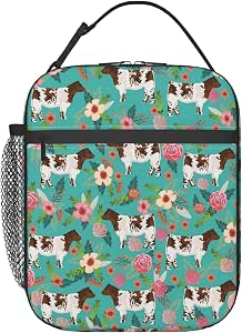 Amazon.com: Qaxcdmky Floral Grass Cow Portable Lunch Box,Lunch Bag ...