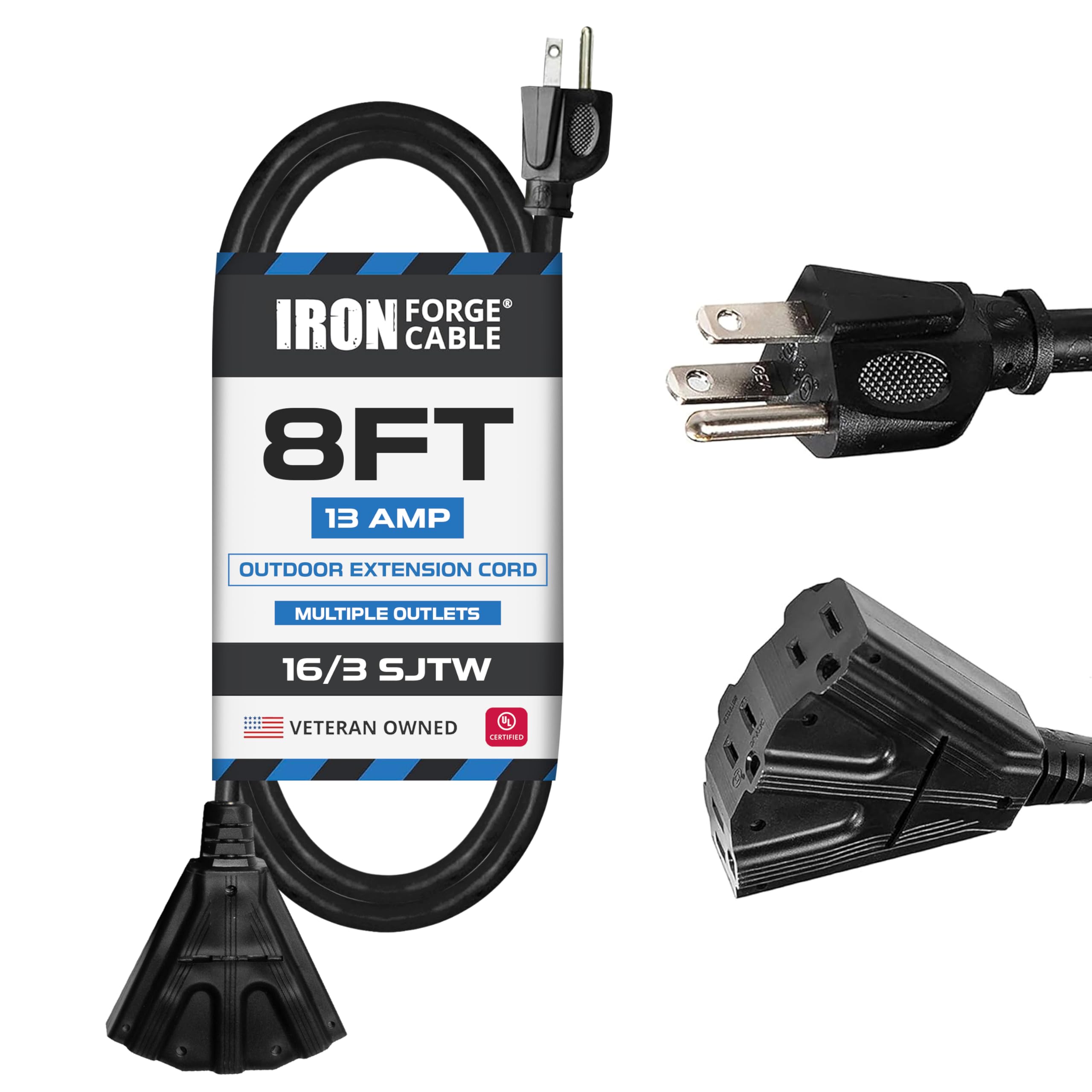 Iron Forge Cable 3 Outlet Outdoor Extension Cord 8 ft, 16/3 SJTW Black ...