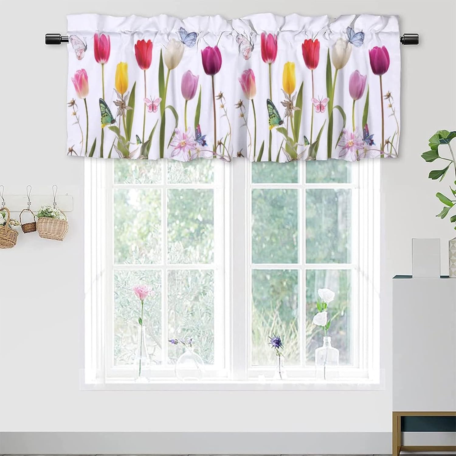 Amazon.com: Girls Tulip Window Valances Spring Flowers and Butterfly ...