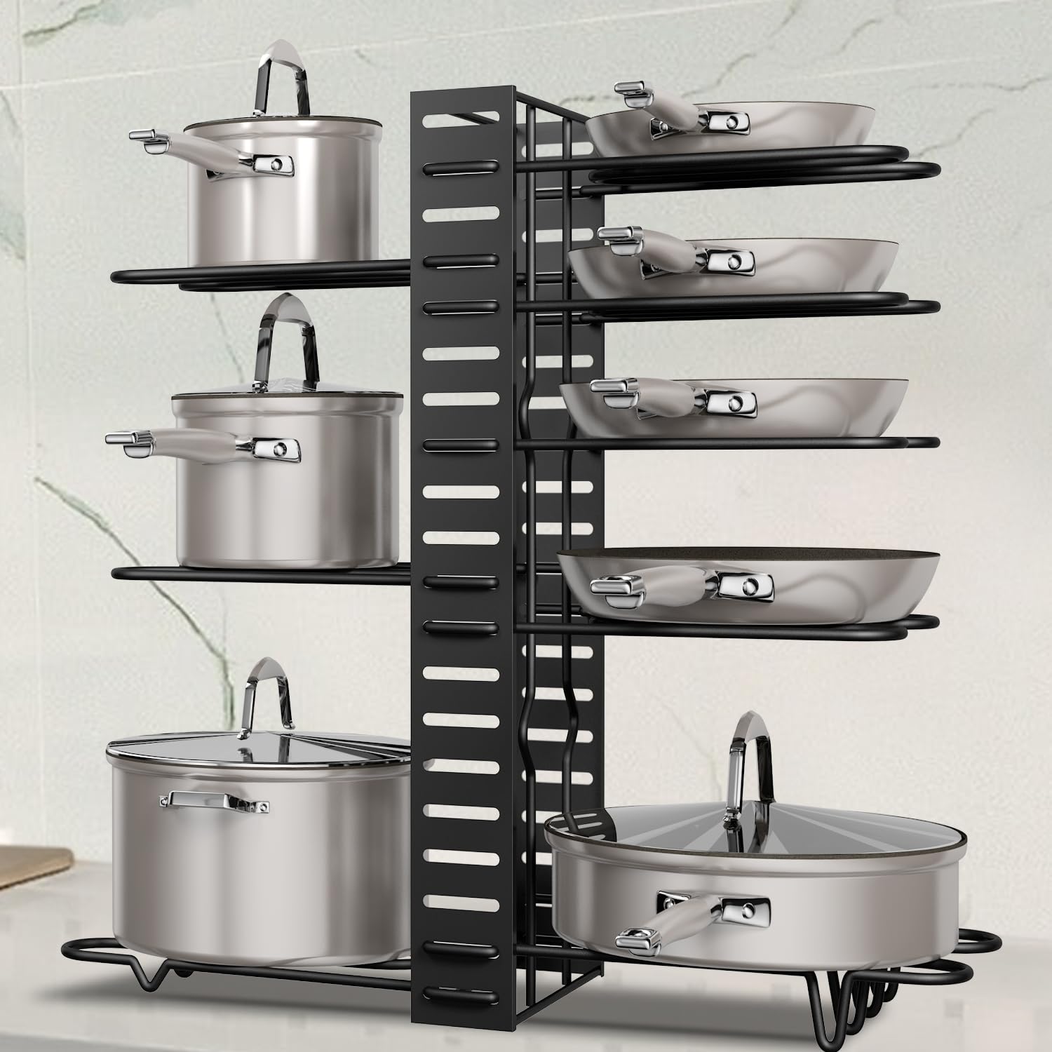 Fatazoii Pot and Pan Organizer for Cabinet, 8 Tiers Adjustable Pan ...