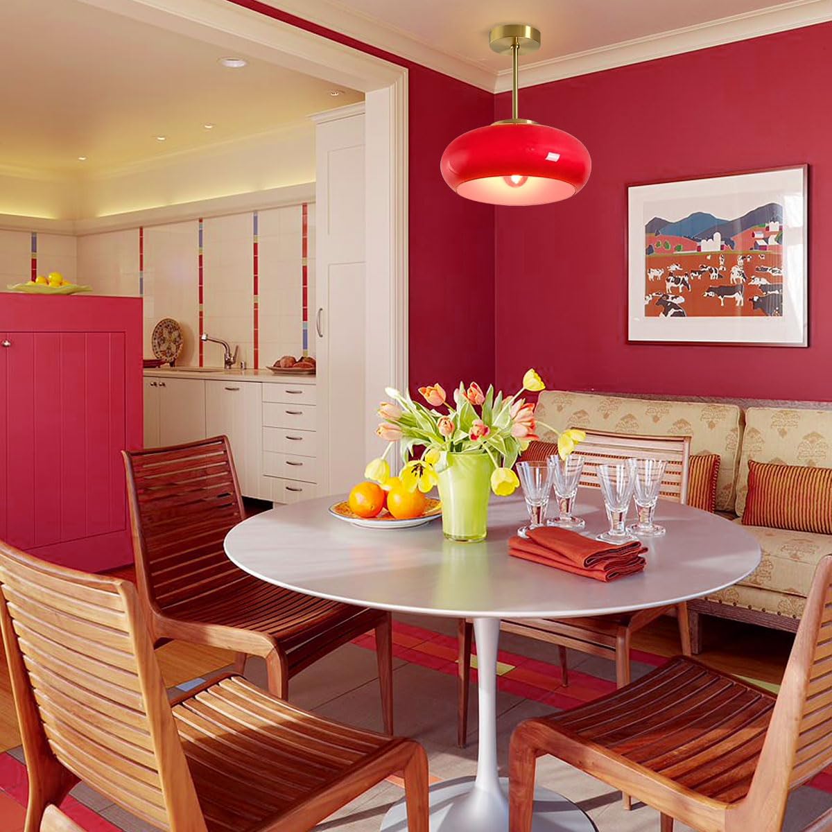 Red Close To Ceiling Modern Light Fixture