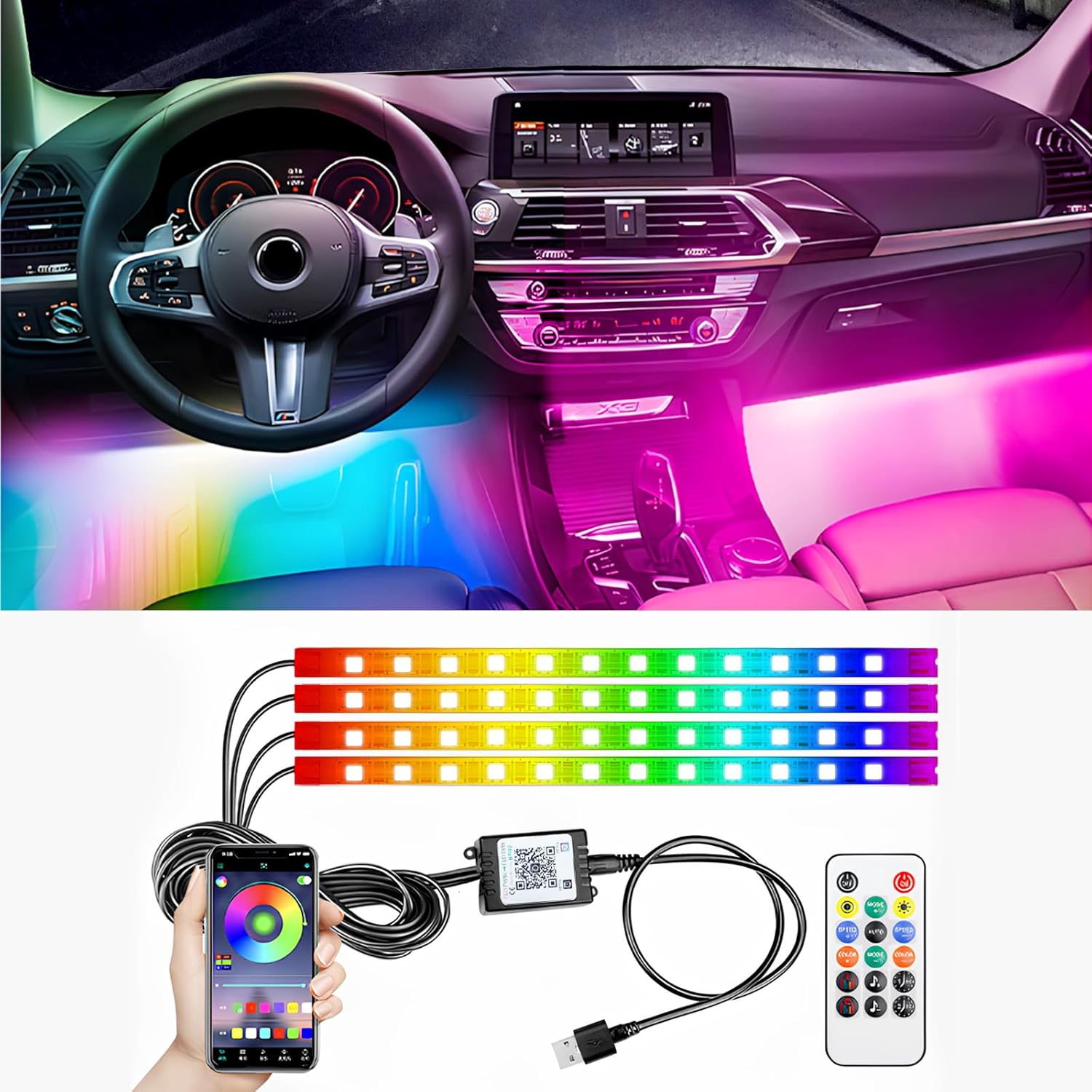 Amazon.com: StoneBanks LED RGB-20 Car Strip Lights Interior, Smart APP ...