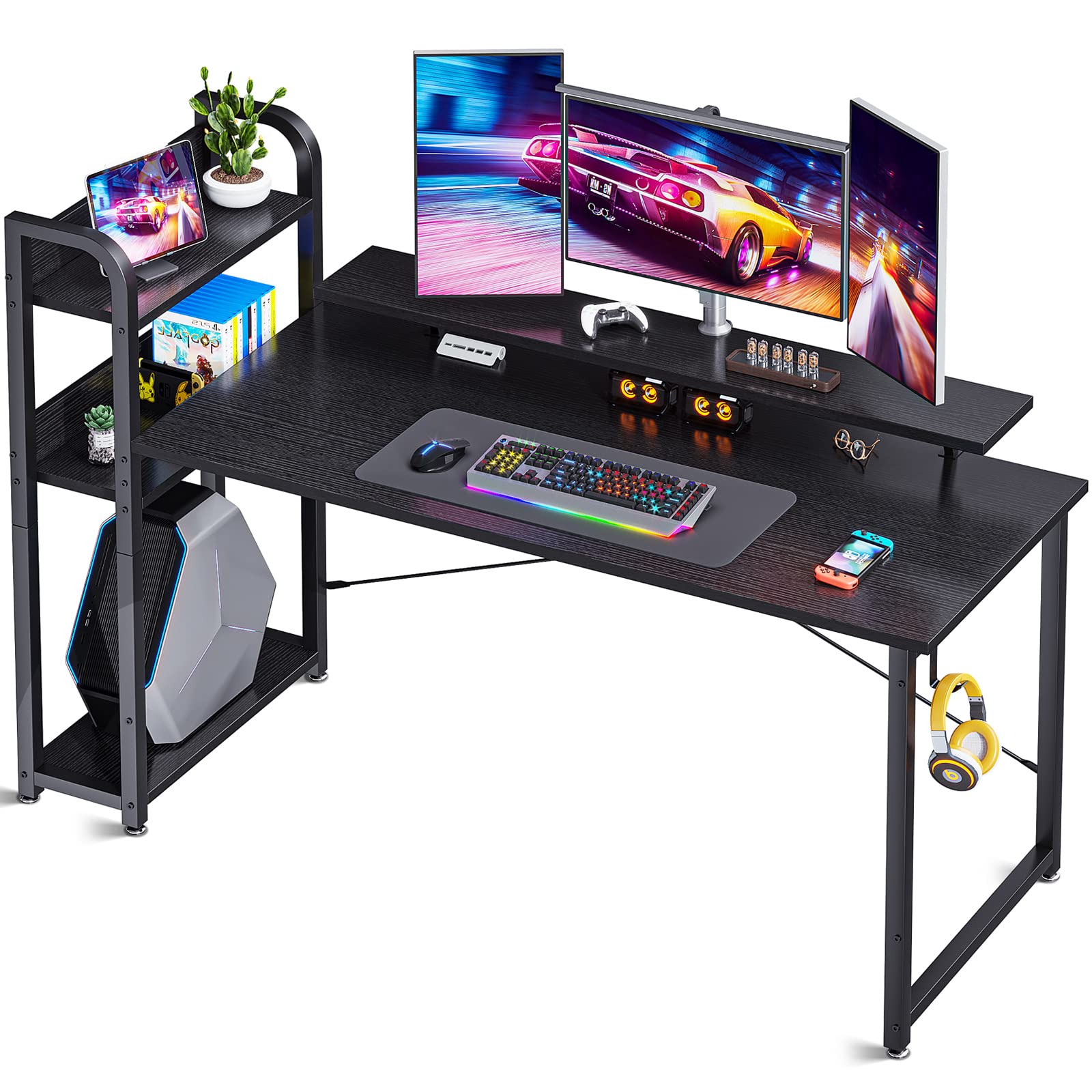 ODK Computer Desk with Storage Shelves and Monitor Stand, 55 Inch ...