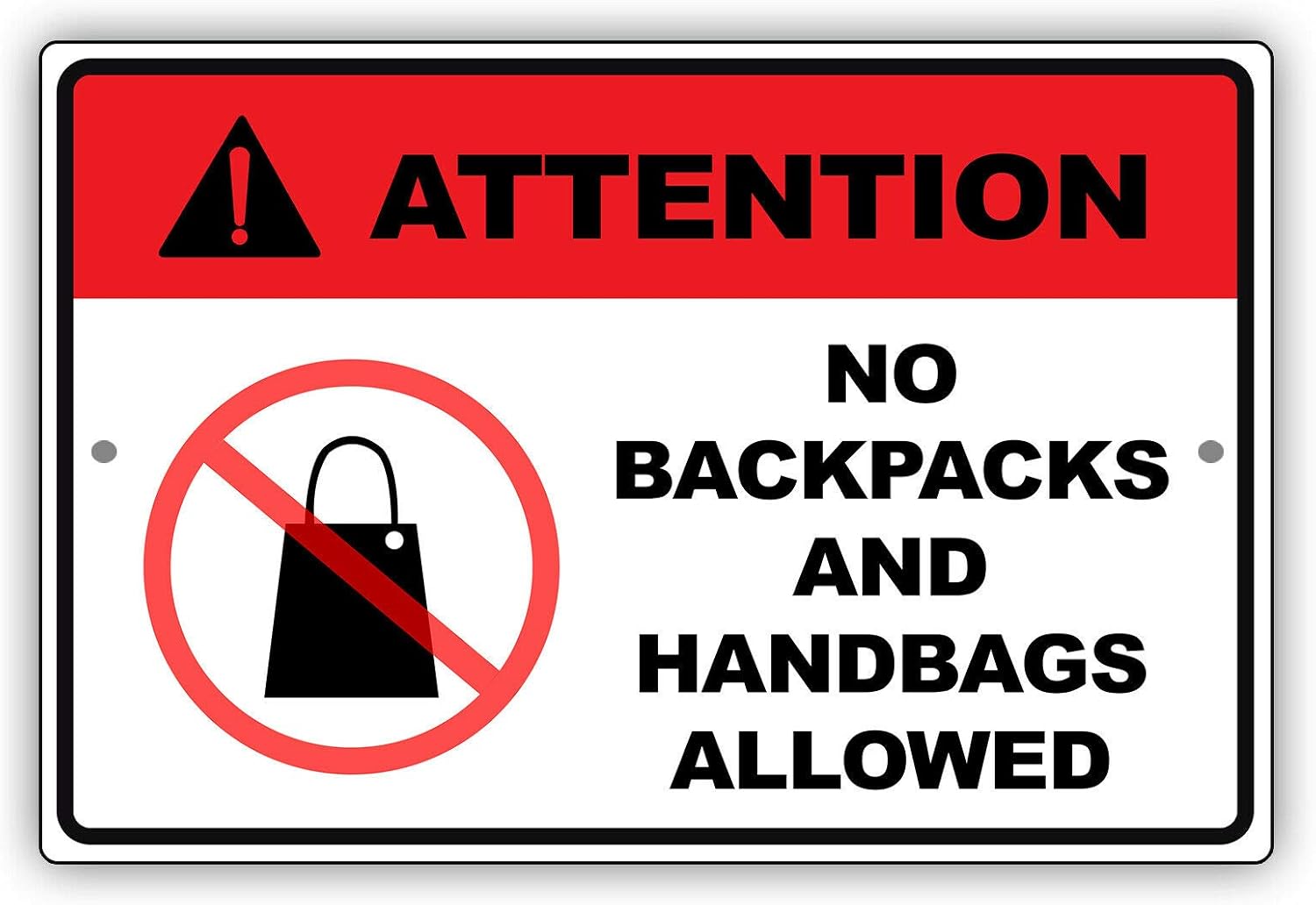 Amazon.com: Attention No Bags Packs and Hand Bags Allowed Safety Unique ...