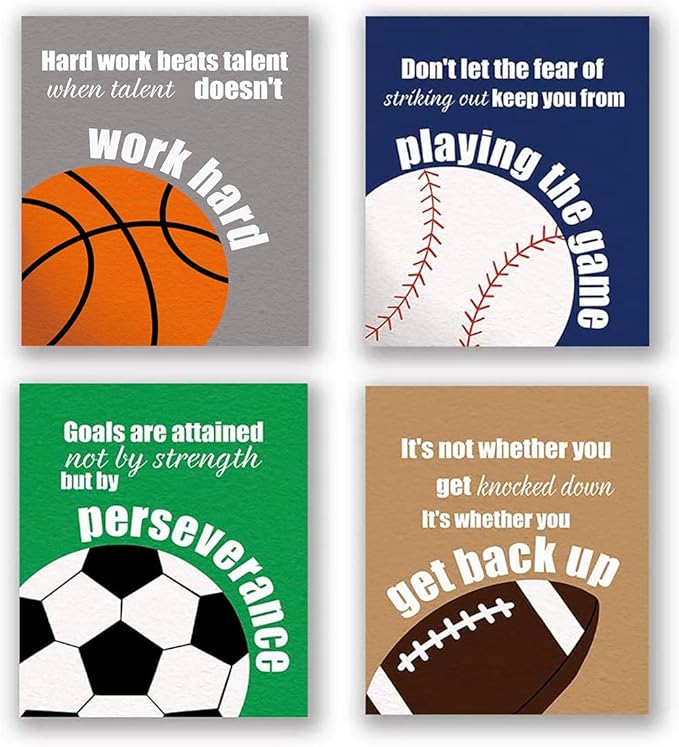 Amazon.com: 4 Set- Colorful Sport Inspirational Quote Art Print ...