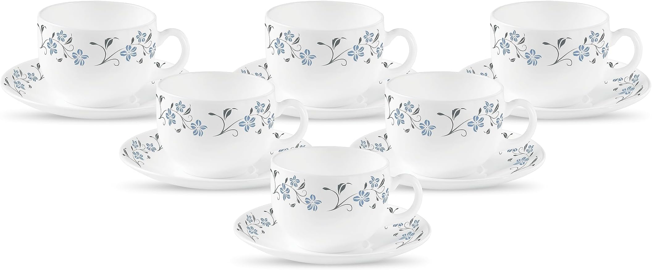 La Opala Diva, Opal Glass Crockery | Cup & Saucer Iris Large, Set of 12 ...