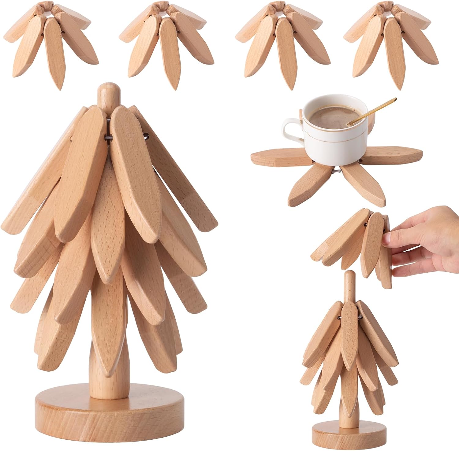 Amazon.com: Wooden Tree Coasters,Trivets for Hot Dishes Set of 4,Wooden ...