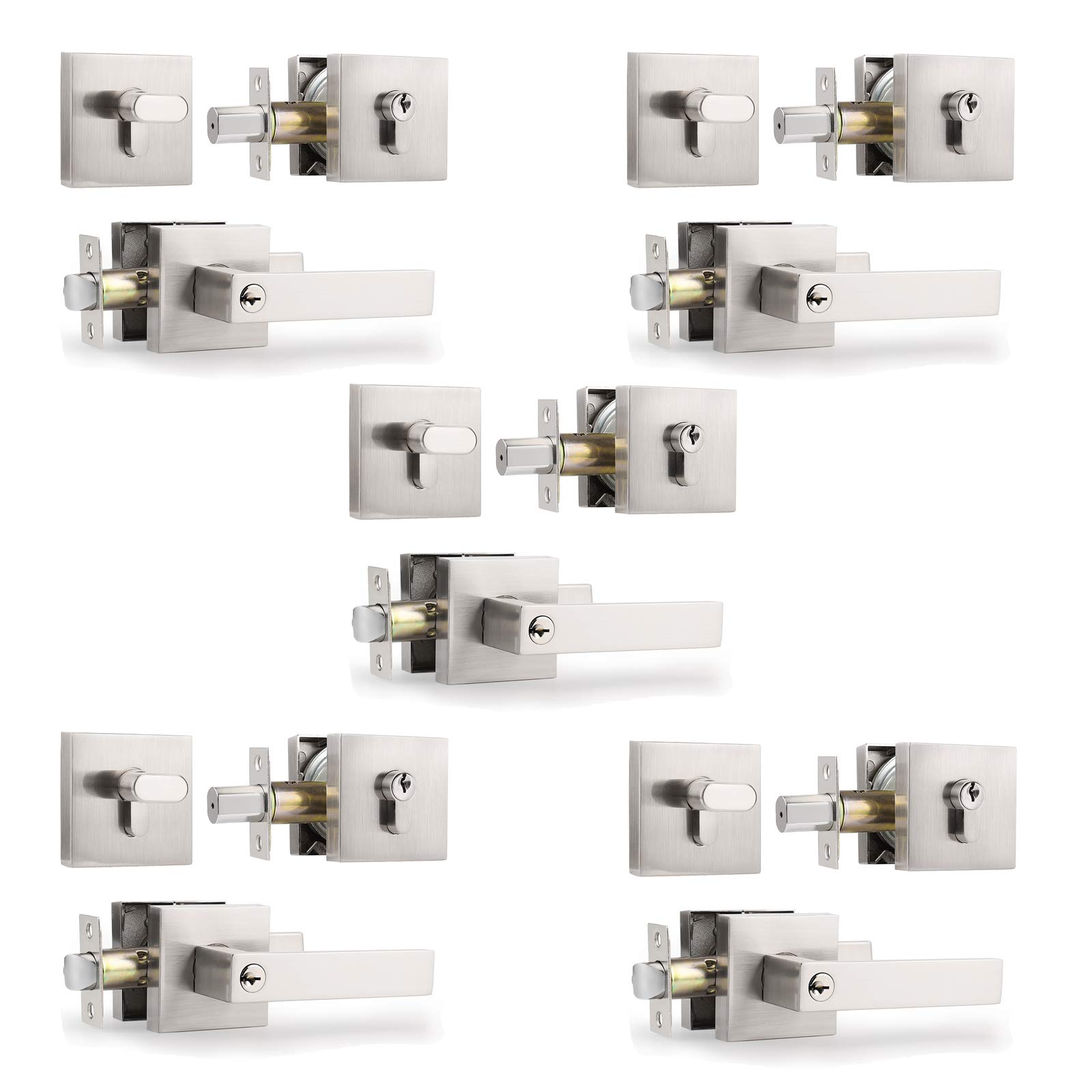 Knobonly 5 Sets Square Entrance Lever Door Handle (for Office and Front ...