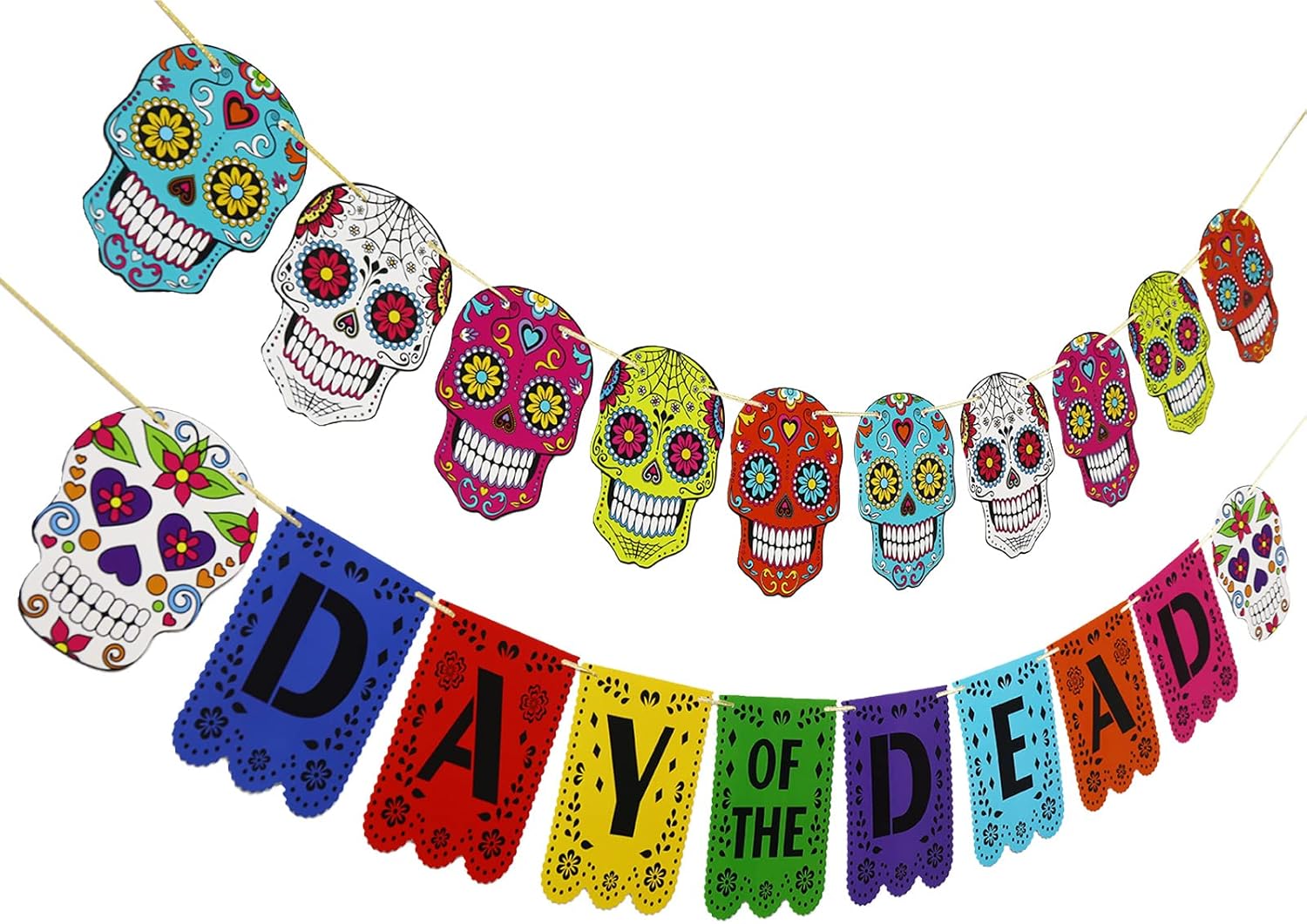 Amazon.com: Whaline 2Pcs Day of The Dead Skull Banner Halloween Sugar ...