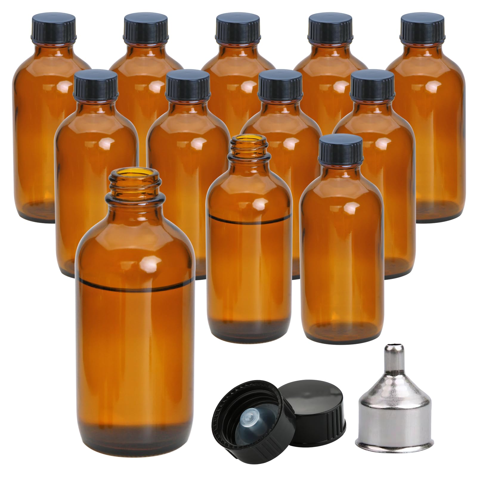 Amazon.com: 4 oz Amber Glass Bottles - Small Glass Jars with Black Lids ...