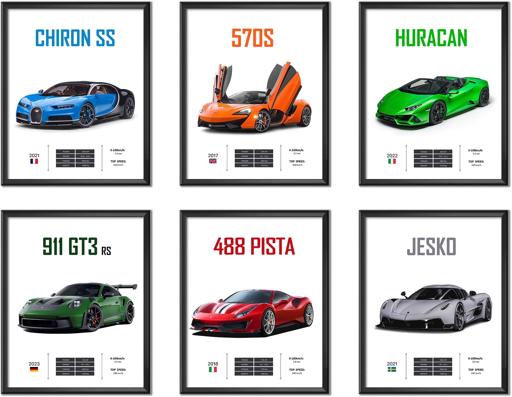 Amazon.com: Modern Car Posters Classic Supercar Wall Art Prints, 11"x14 ...
