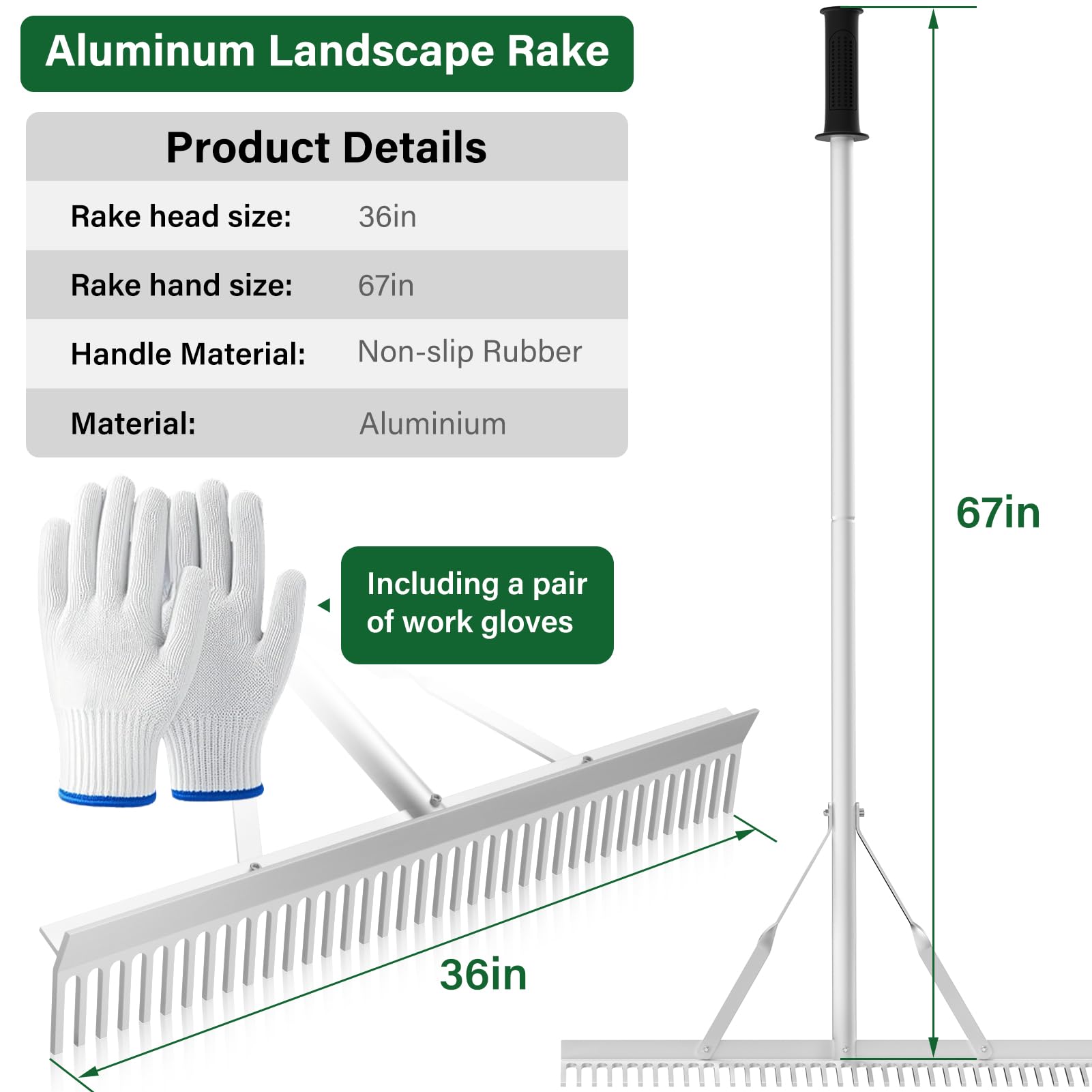 Snapklik.com : Aluminum Landscape Rake,36" Landscape Rake,Leaf Rakes