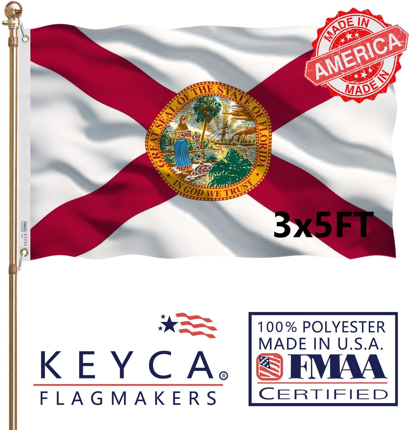 Amazon.com : KEYCA Florida Flag 3x5 FT 100% Made in The USA-Heavy Duty ...