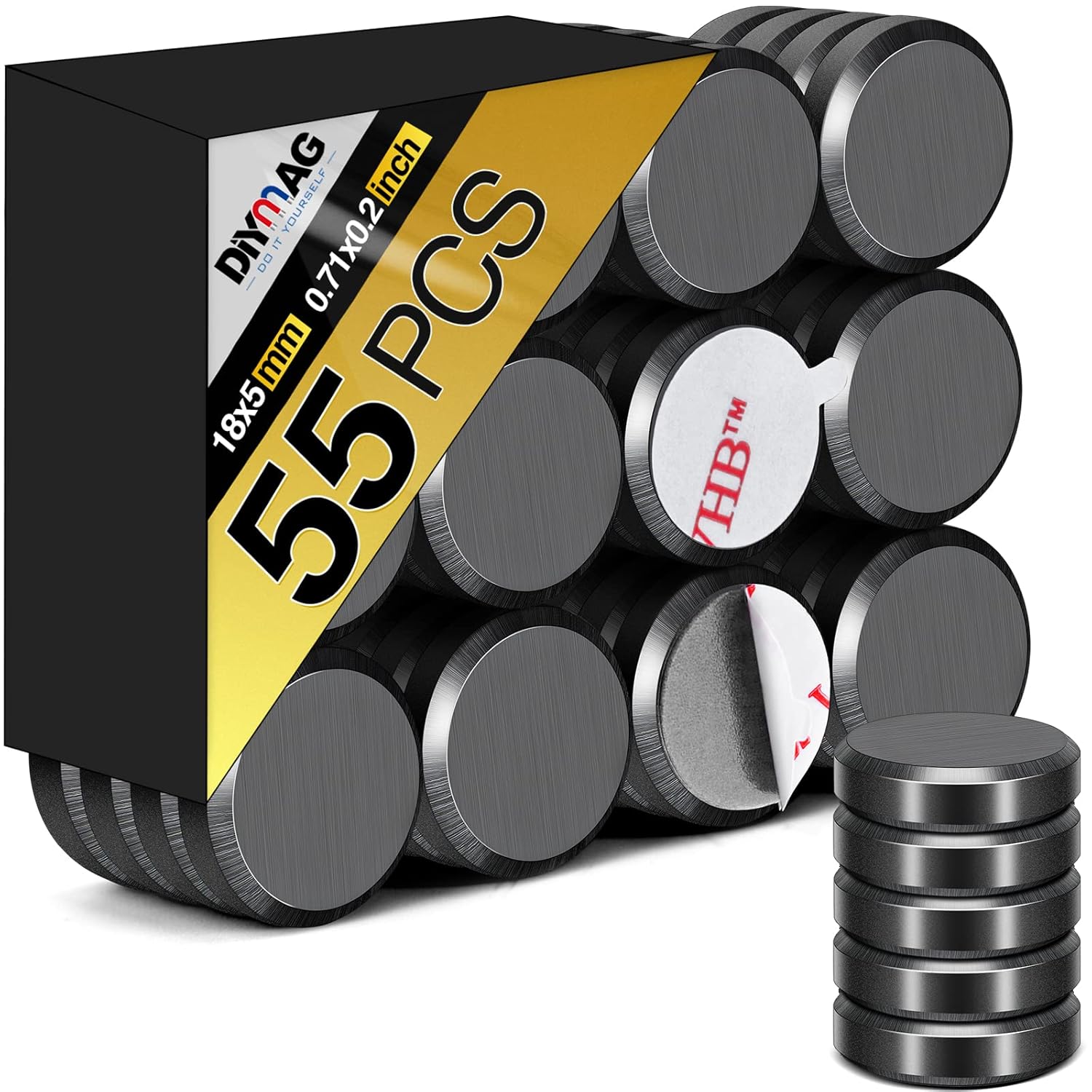 DIYMAG 0.7 Inch Black Ceramic Magnets With Adhesive Backing - 55Pcs ...