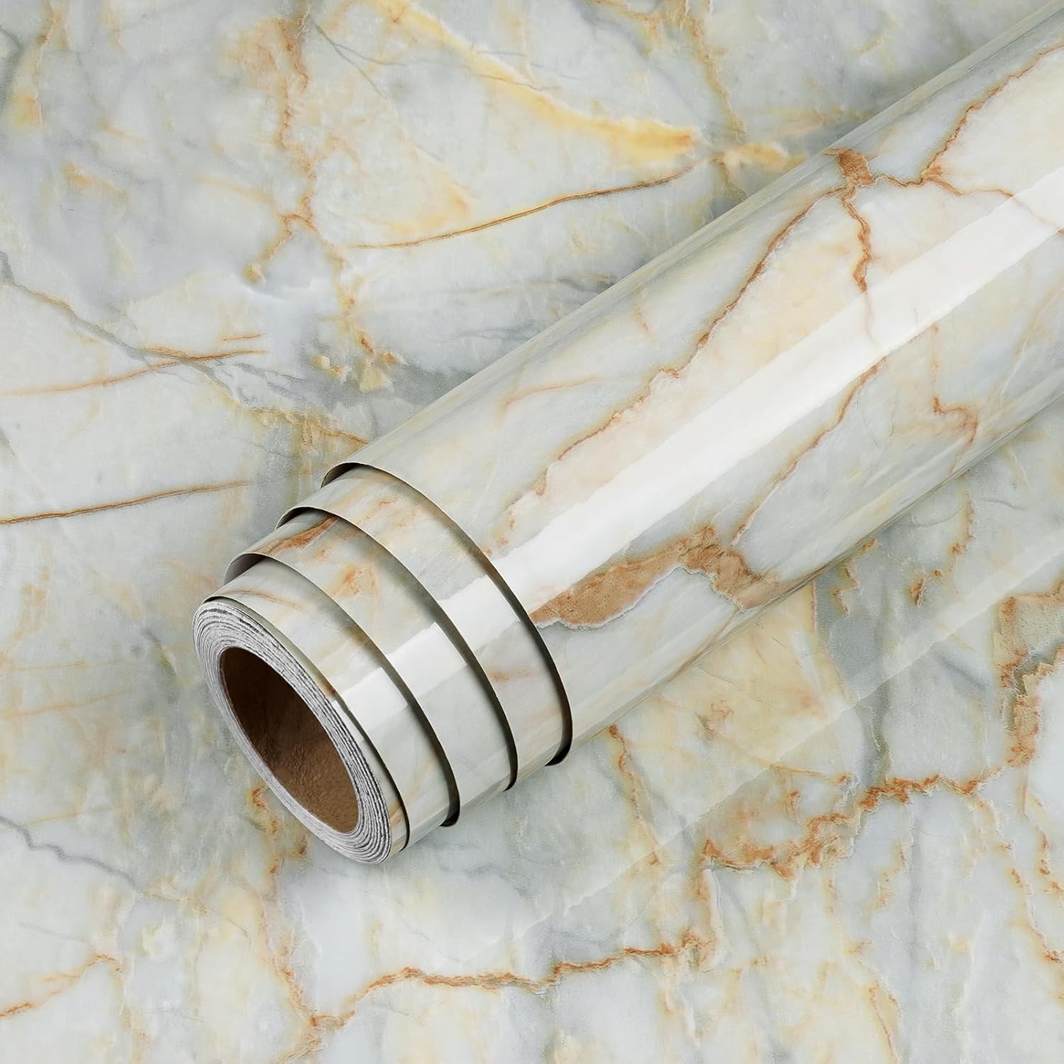 LaCheery Light Blue and Gold Marble Contact Paper 160 x 36 Inch Extra ...