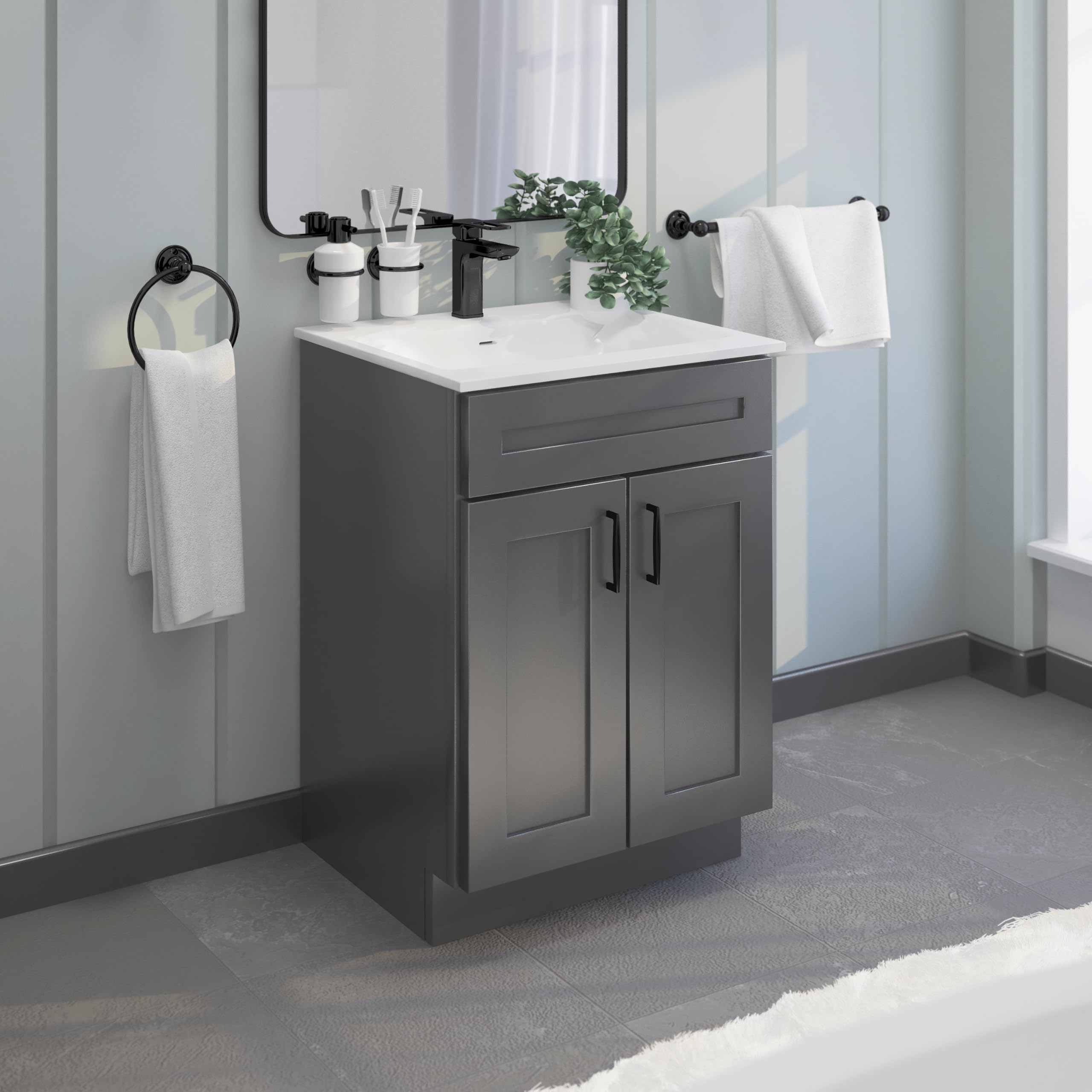 Amazon.com: Grey Shaker Sink Base Bathroom Vanity 24"/30"/36" Width (24 ...