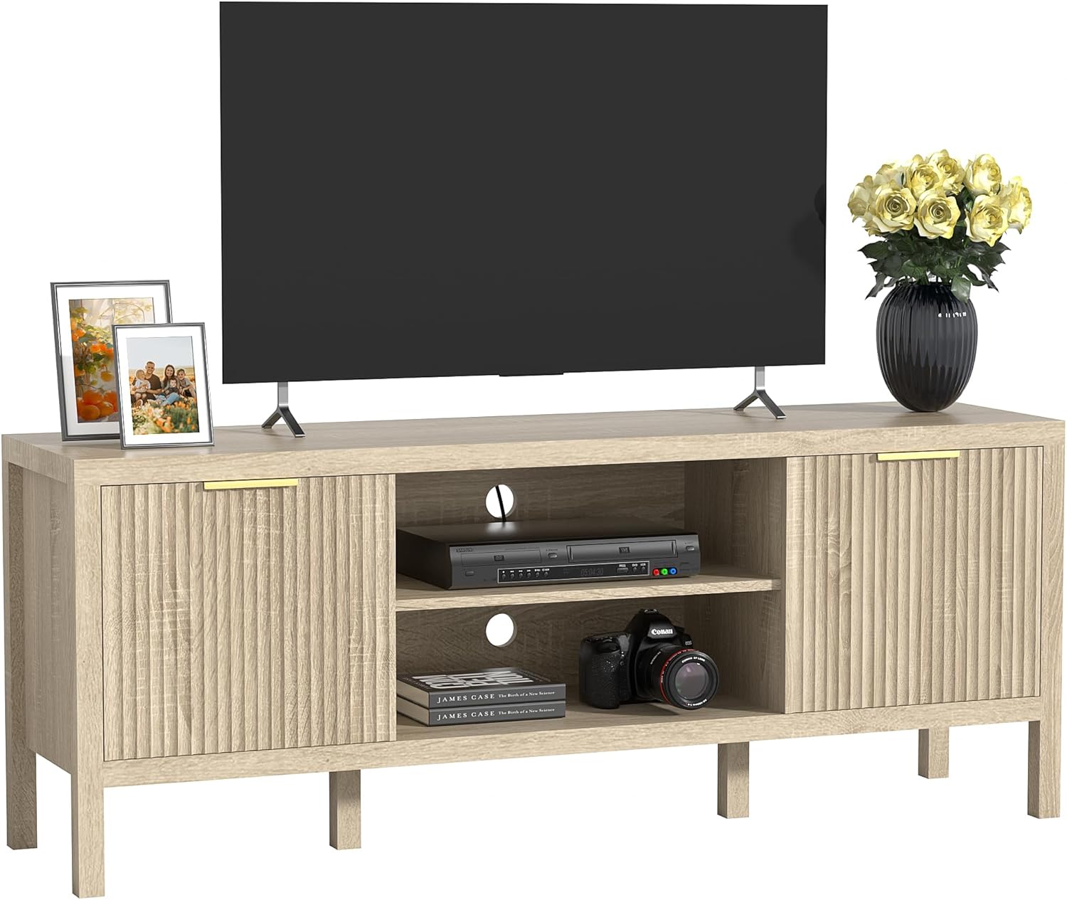Amazon.com: Furniwood TV Stand for Bedroom, Fluted TV Stand with ...