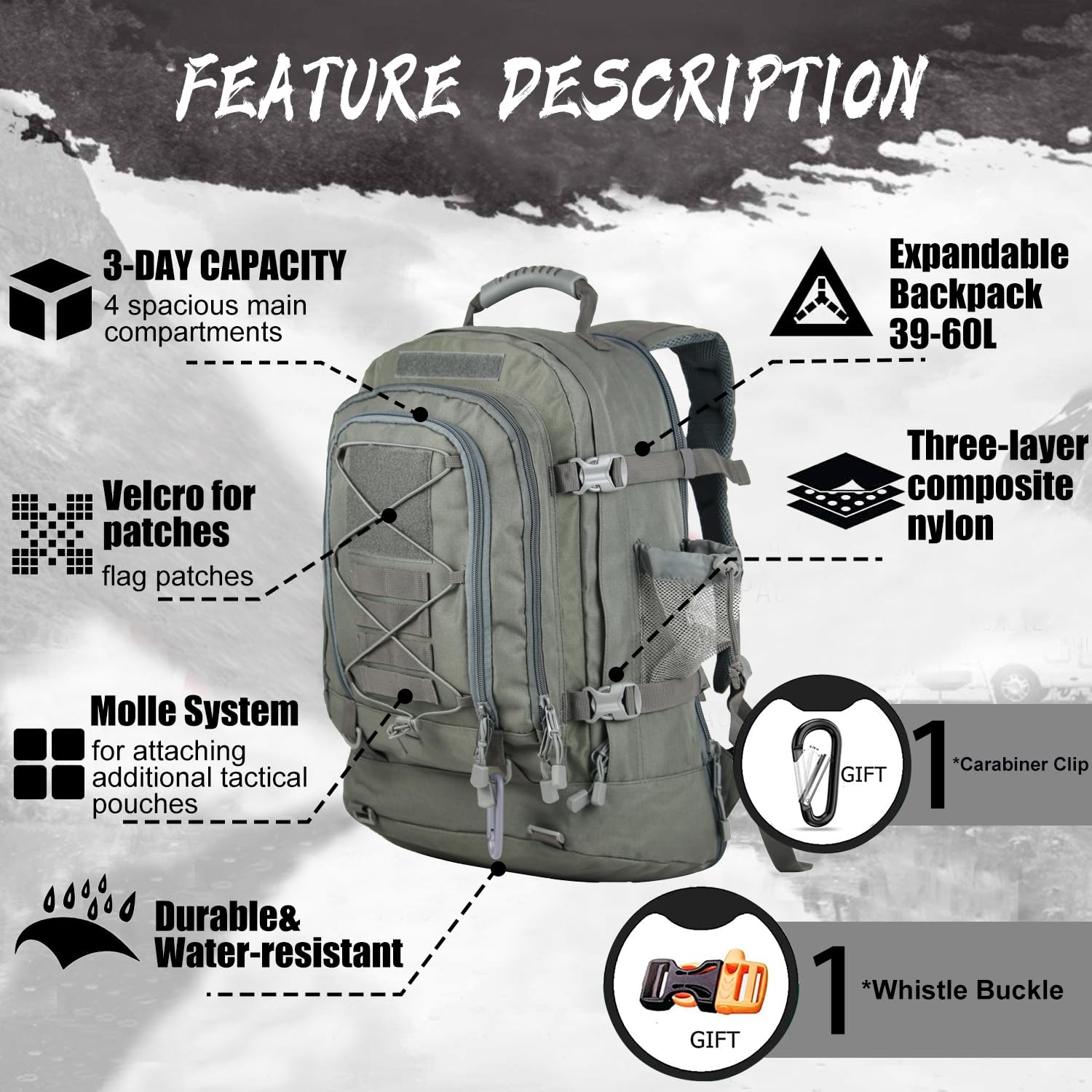 Snapklik.com : Expandable 40-64L Military Tactical Backpack 3 Day Bag ...