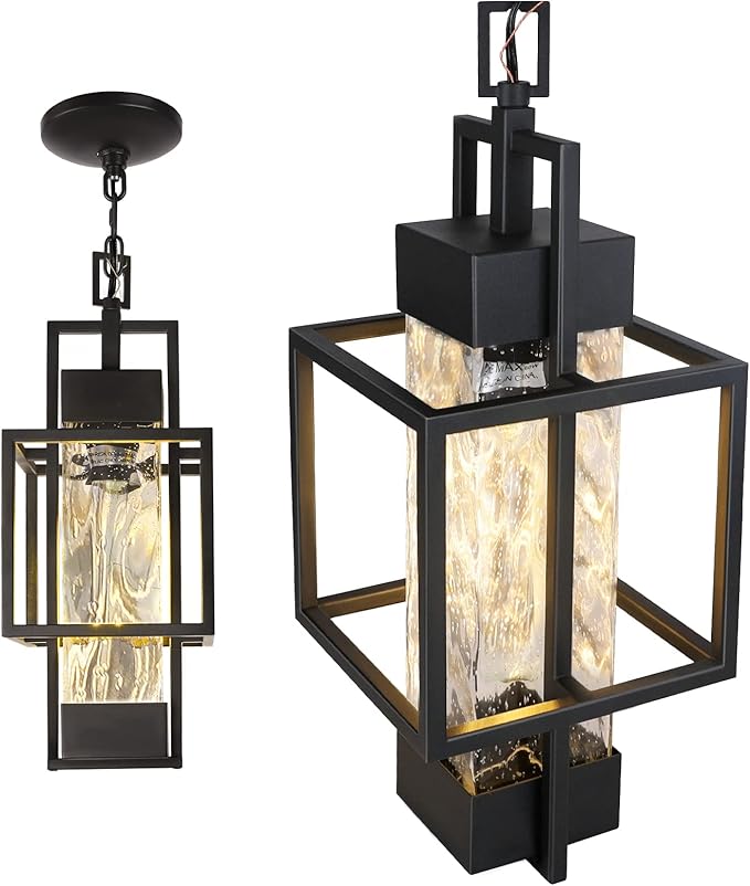 Outdoor Indoor Pendant Light Exterior Hanging Lantern, Modern Black ...