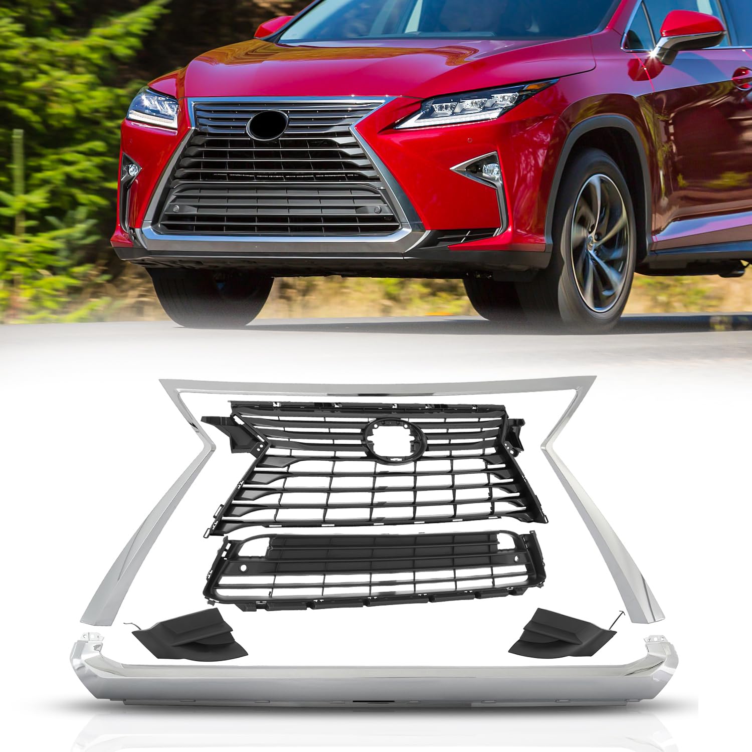 Amazon.com: KARPAL Front Bumper Upper Lower Grille Trim Body Kits ...