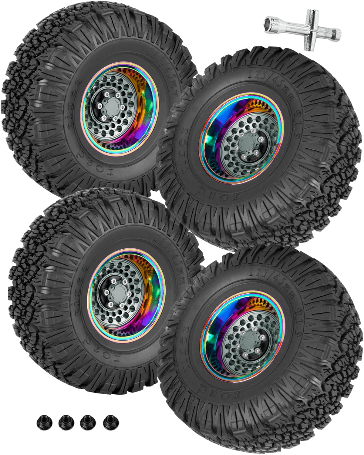 Amazon.com: RCHuiWow RC 1.9 Beadlock Wheels and Tires Rainbow Wheels ...