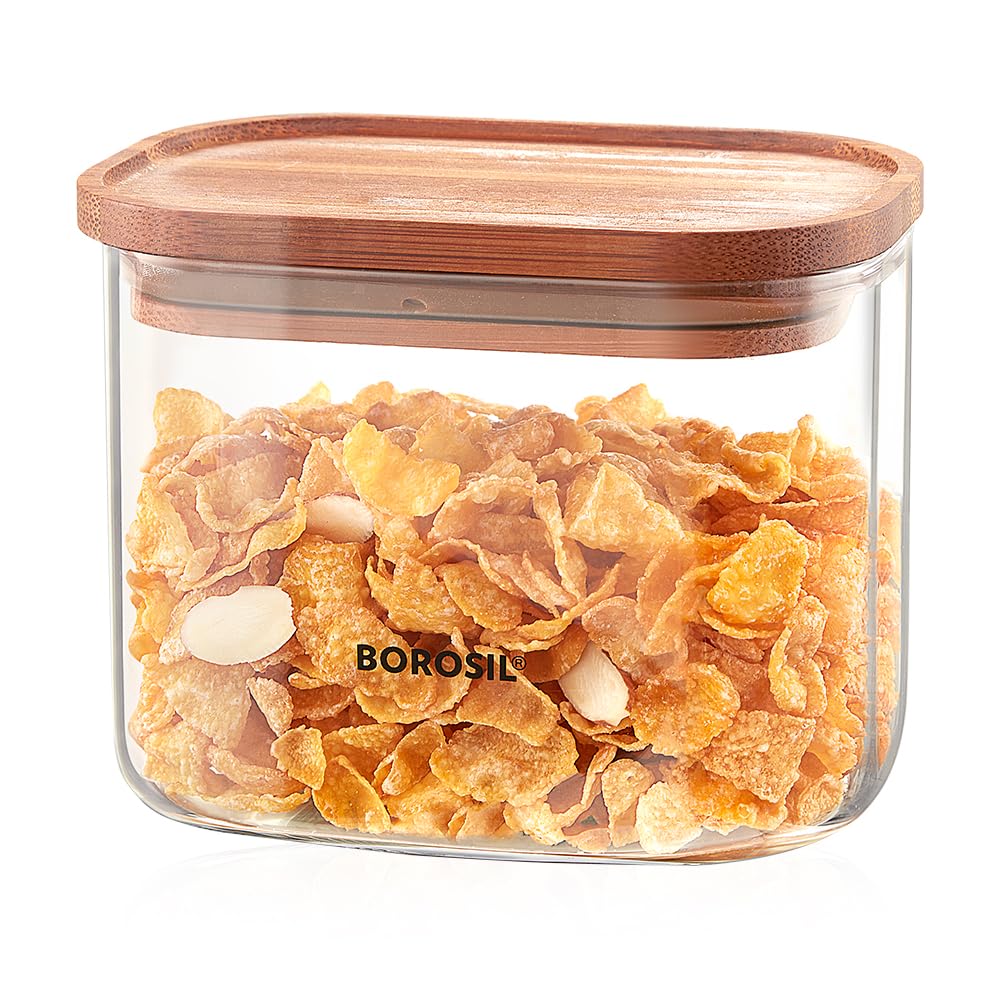 Buy Borosil 600ml Storage Jar Set with Bamboo Lid | Made in India ...