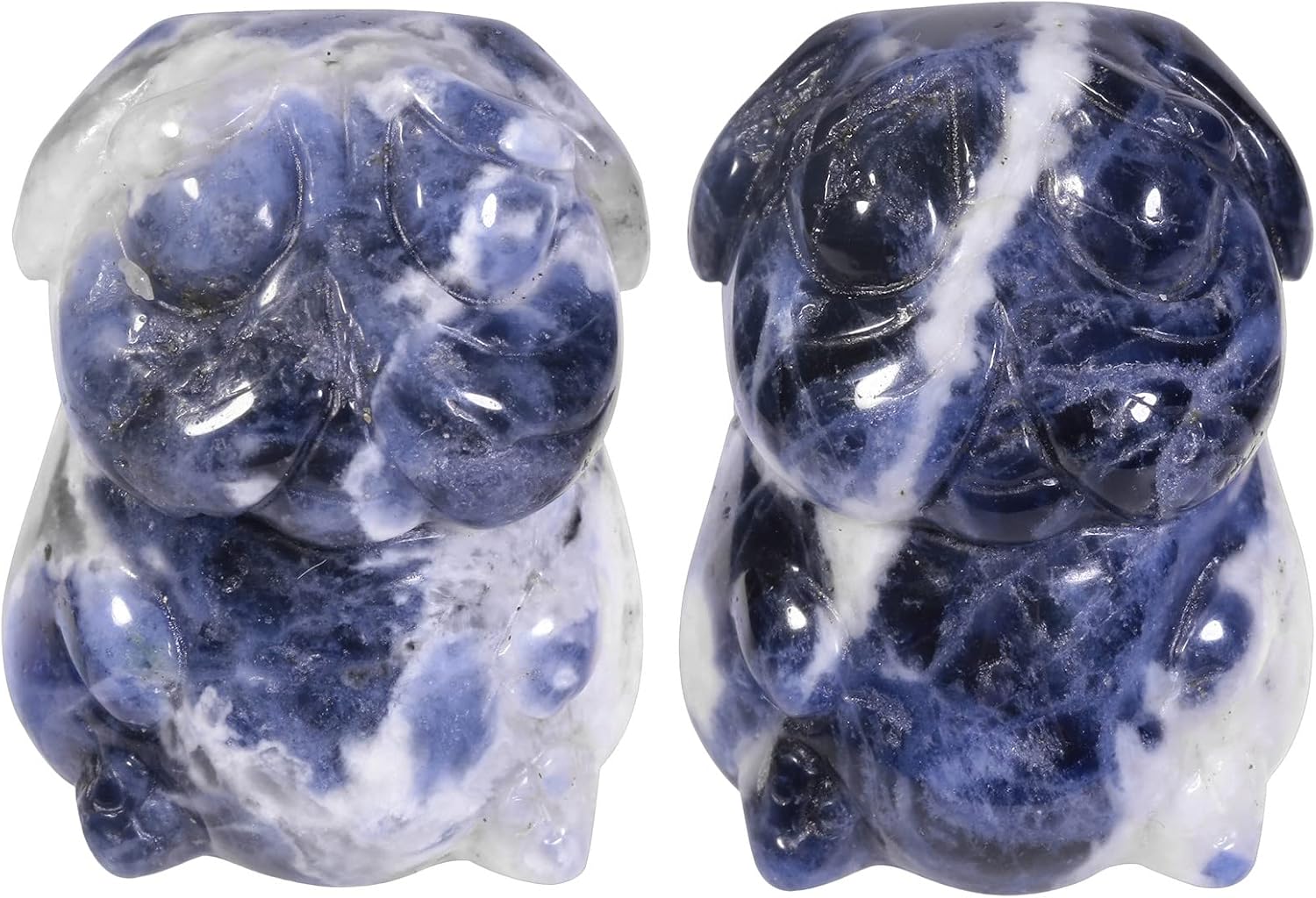 Nupuyai 2pcs Sodalite Mini Crystal Stone Statue Carved Animal Pug Dog ...