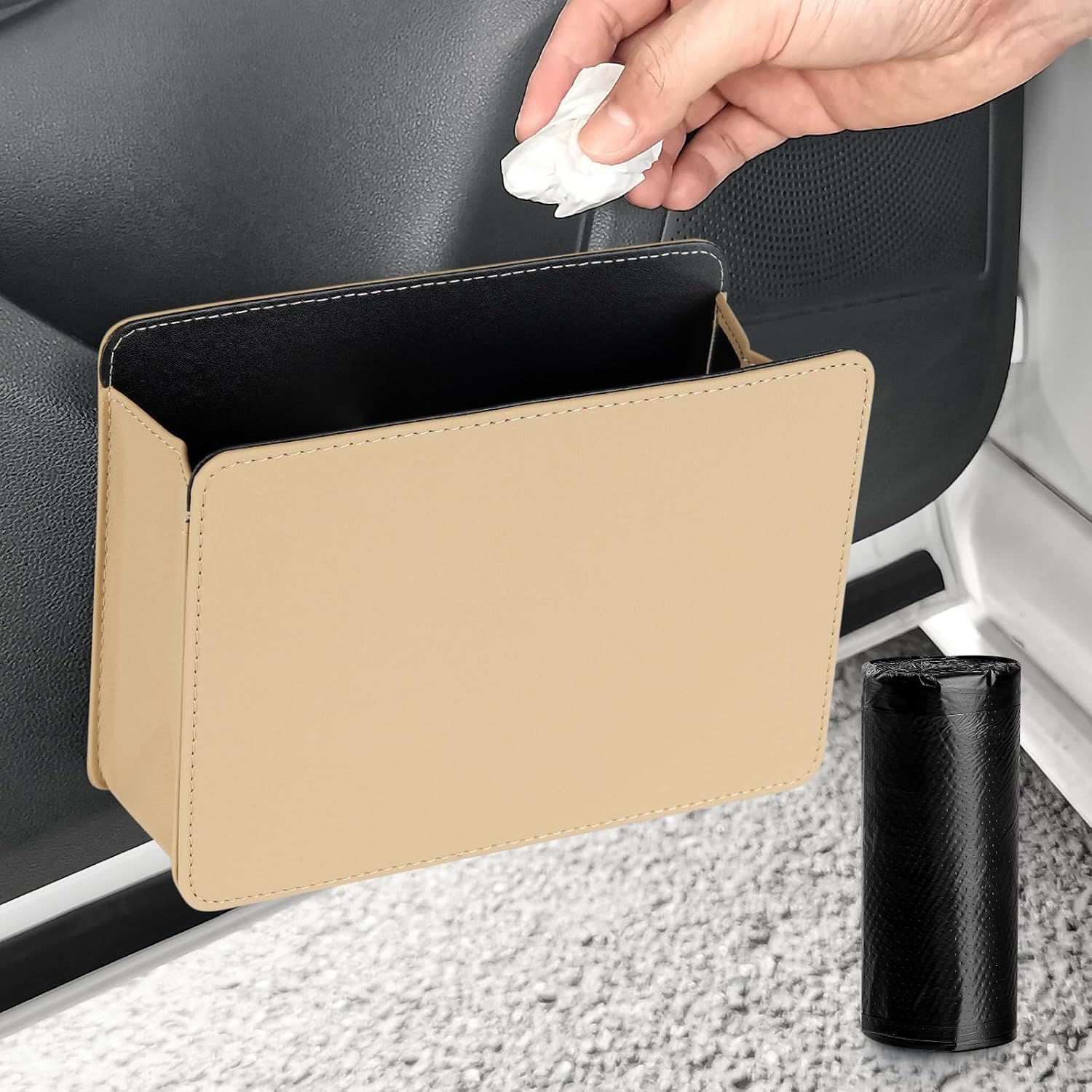 Accmor Car Trash Can, Leather Vehicle Trash Bin Car Dustbin Garbage ...