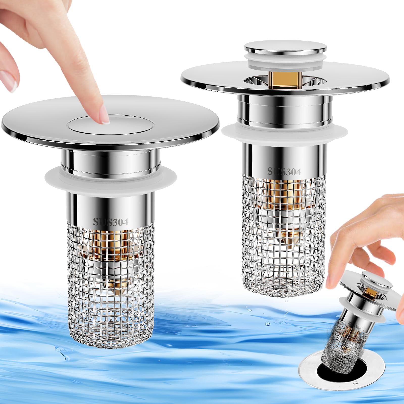 2PCS Bathroom Sink Stopper Hair Catcher, Pop Up Sink Drain Filter with ...