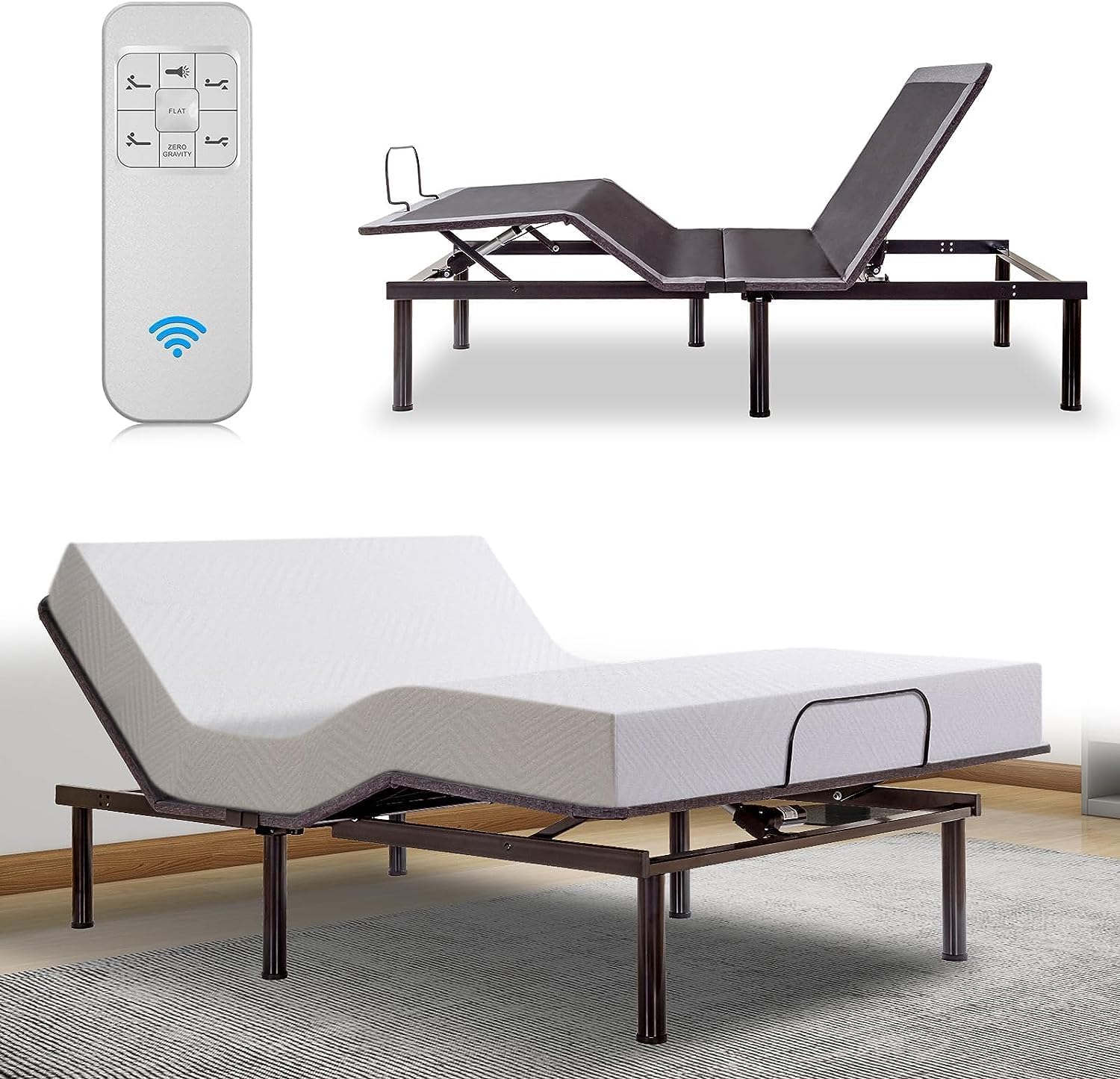 Amazon.com: MUUEGM Adjustable Bed Base Frame, Queen with Mattress Bundle 12 Inch Wireless Remote ...