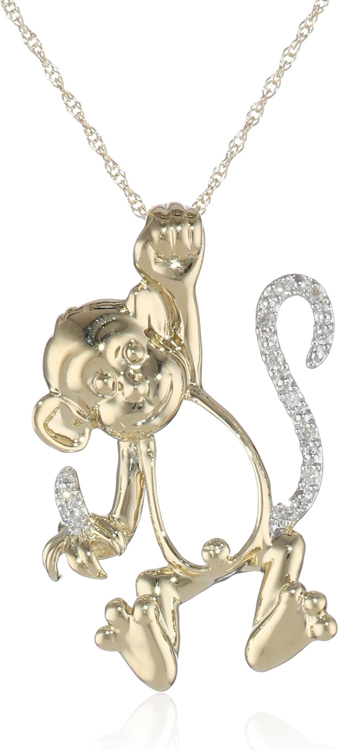 Amazon.com: 10k Yellow Gold Diamond Monkey w/ Banana Pendant (.03 cttw ...